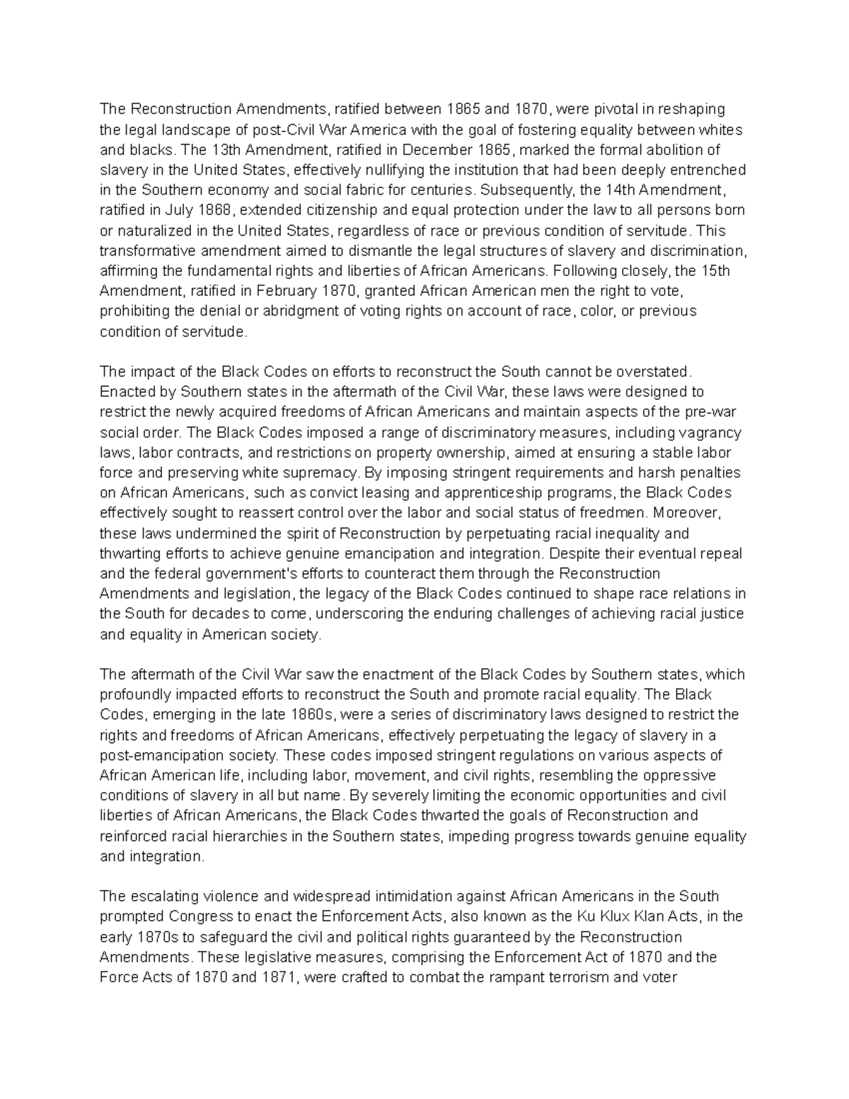 Reconstruction essay - an assignment - The Reconstruction Amendments ...