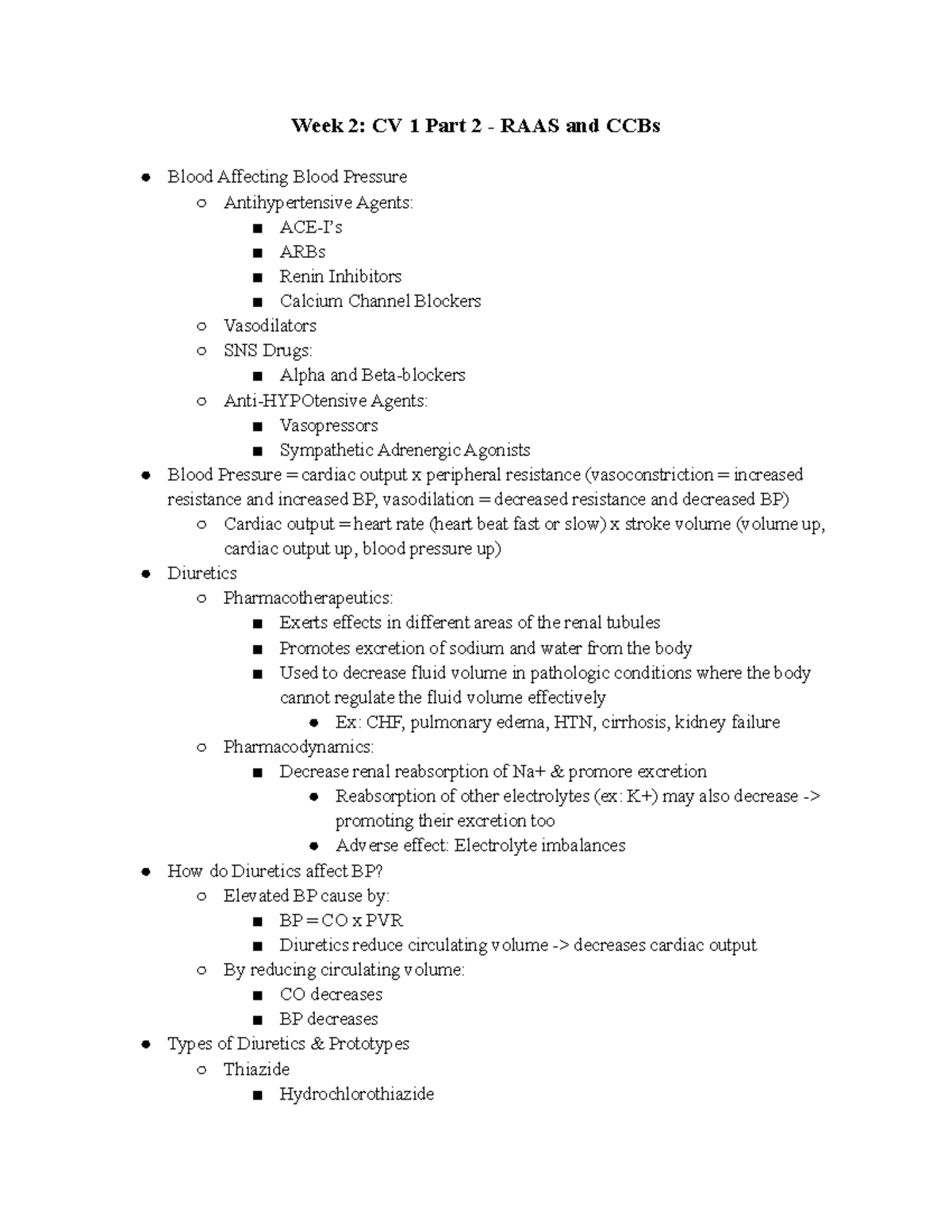 Week 2 CV 1 Part 2 - RAAS and CCBs - Week 2: CV 1 Part 2 - RAAS and ...