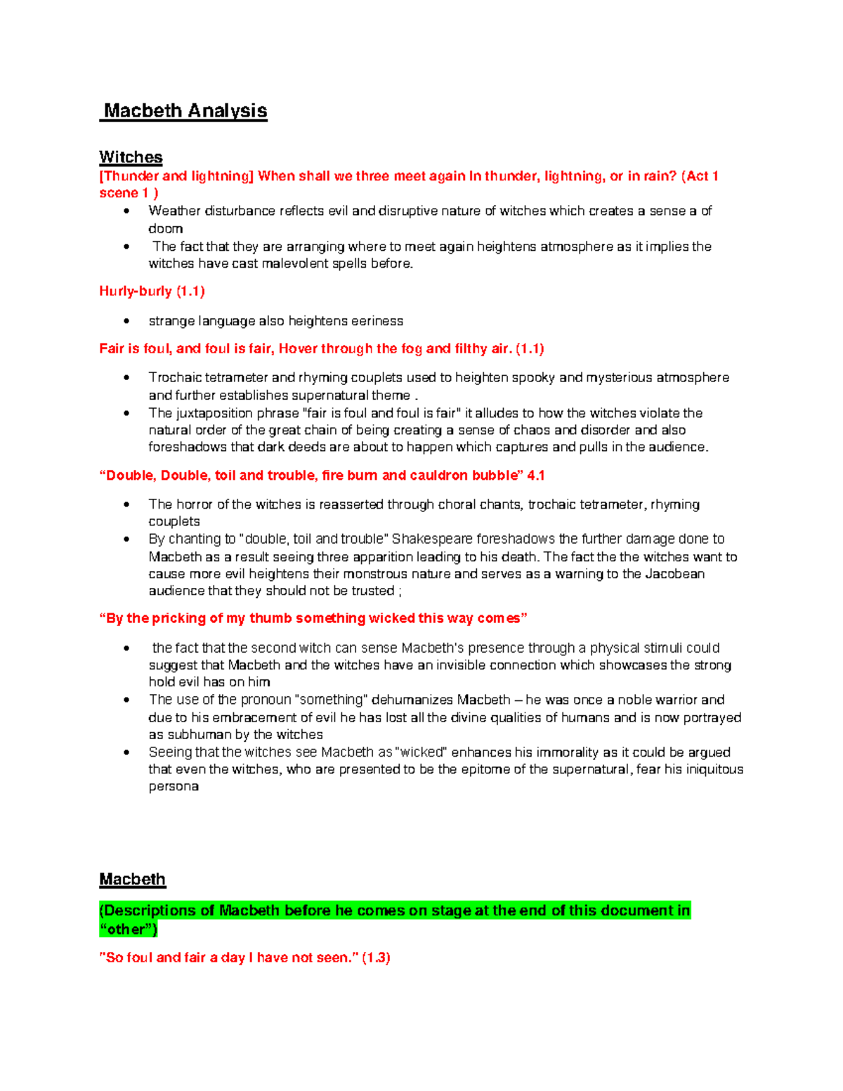 Macbeth analysis PDF - Macbeth Analysis Witches [Thunder and lightning ...