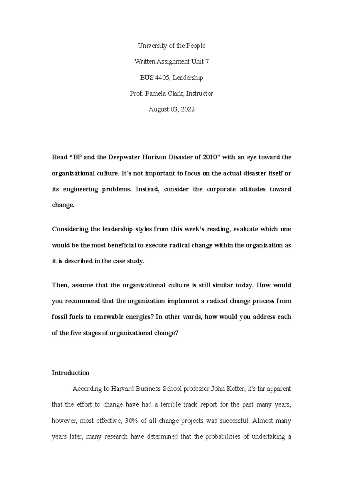 BUS 4405 WA Unit 7 - This is a substantial work well done. - University ...