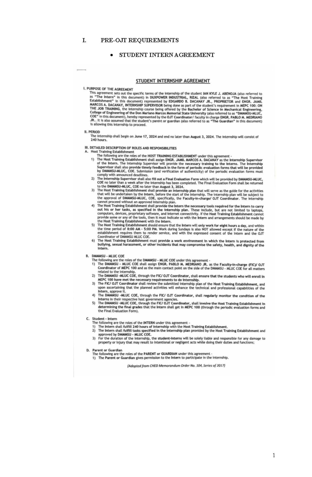 973802826372837 - BS in Mechanical Engineering - I. PRE-OJT ...