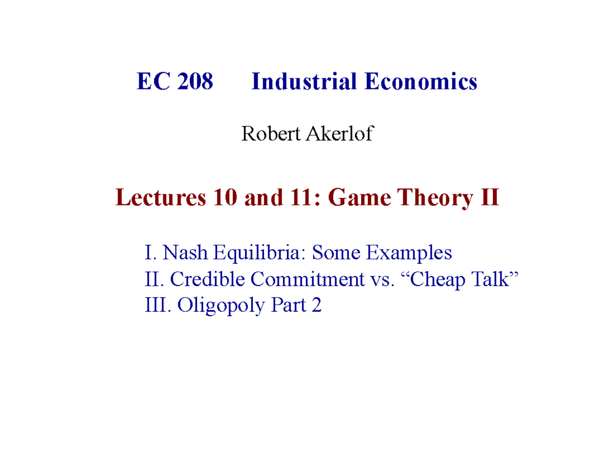 stttstetsetstetest - EC 208 Industrial Economics Robert Akerlof ...