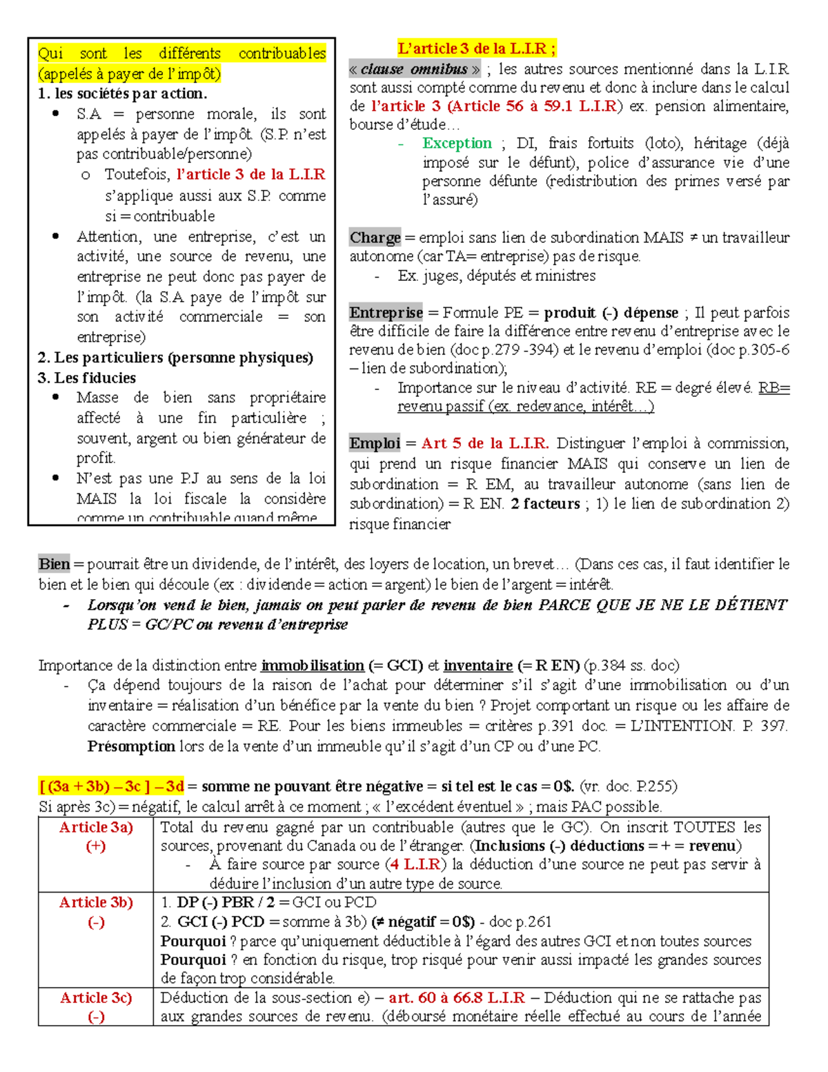 Feuille DE NOTE - Examen Intra Fiscal - L’article 3 de la L.I ...