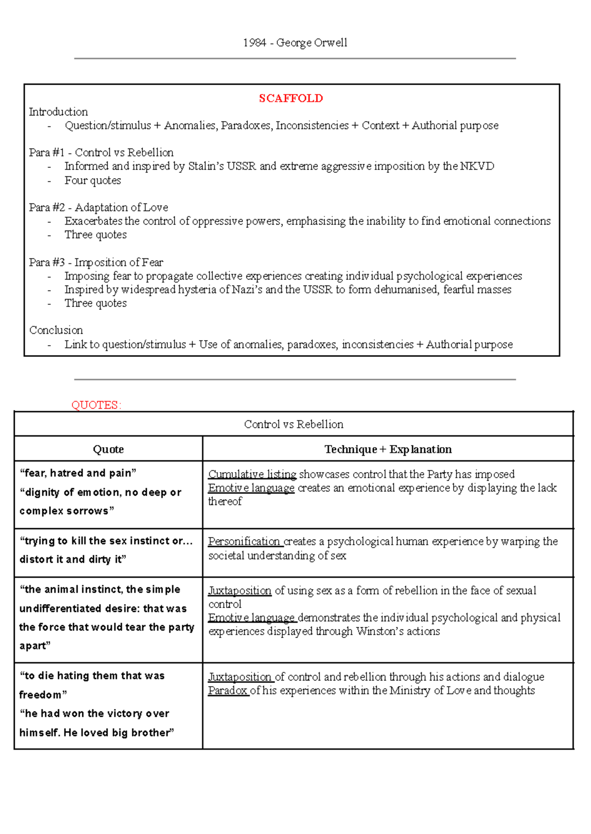 1984 quotes + analysis - 1984 - George Orwell SCAFFOLD Introduction ...