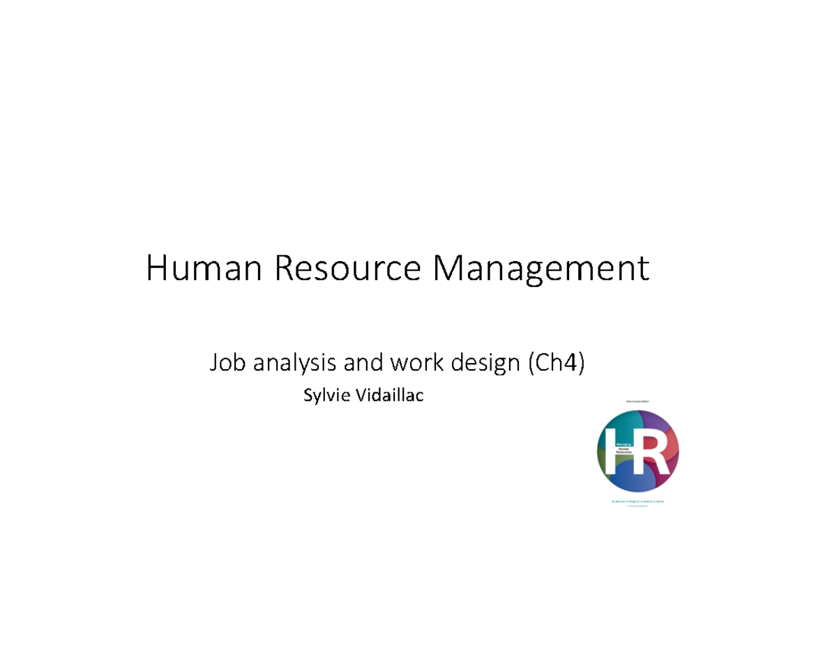 269 Ch4 Job analysis work design - Human Resource Management ...