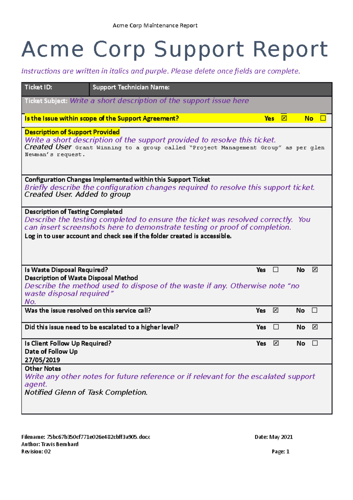 Completed - Acme Corp Support Report - #1 - completed - Acme Corp ...