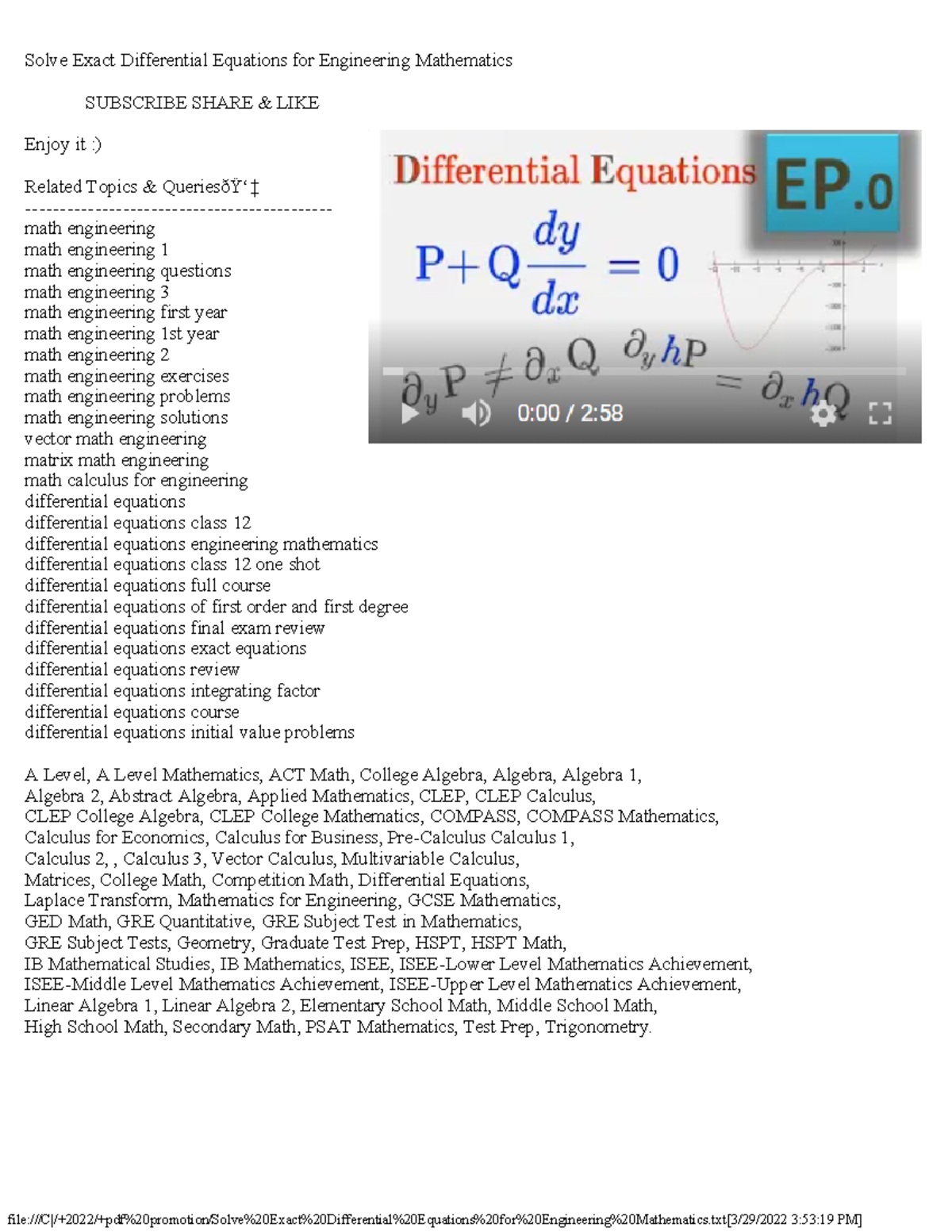 Solve Exact Differential Equations for Engineering Mathematics - - Studocu