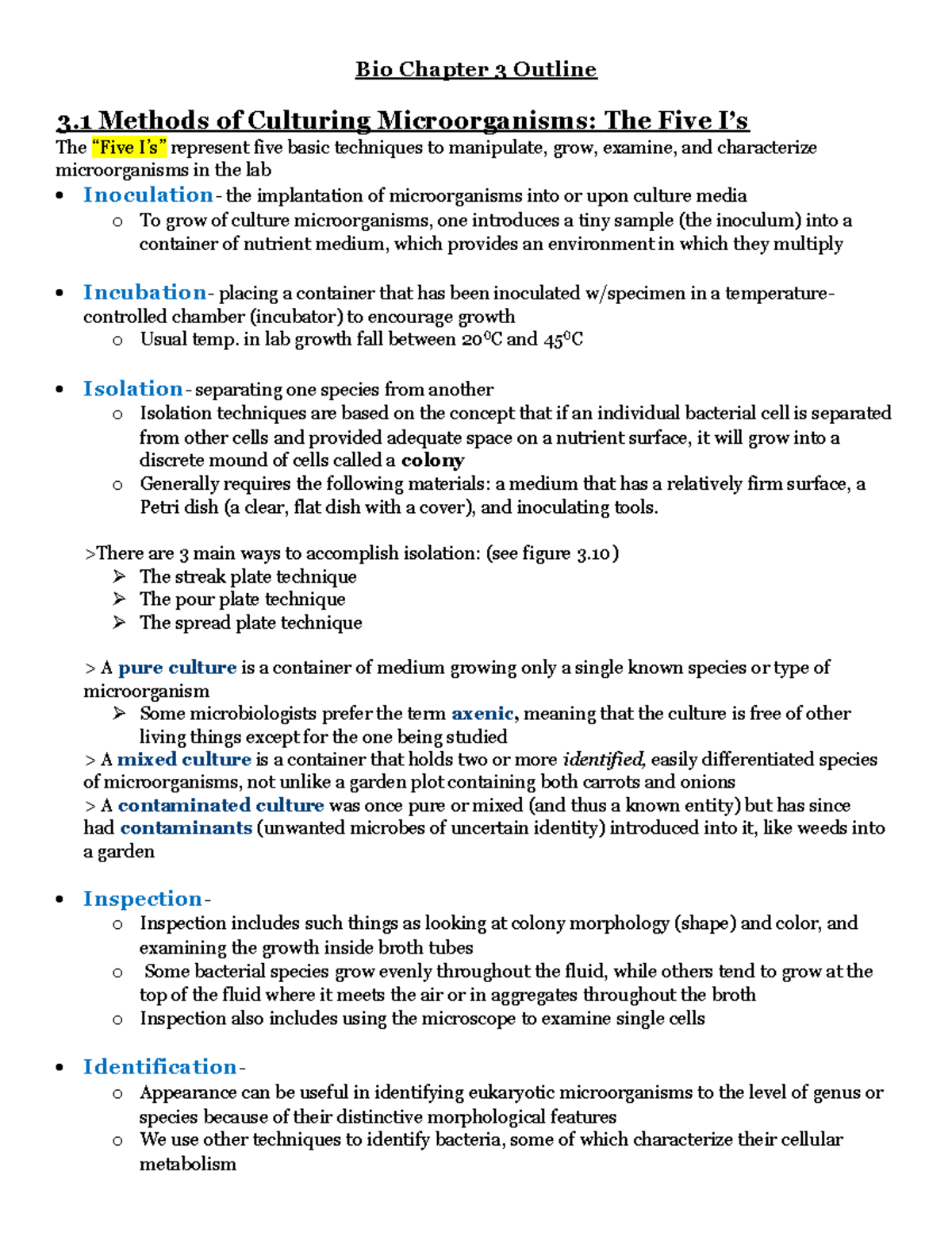 Chapter 3 Outline RK - Bio Chapter 3 Outline 3 Methods of Culturing ...