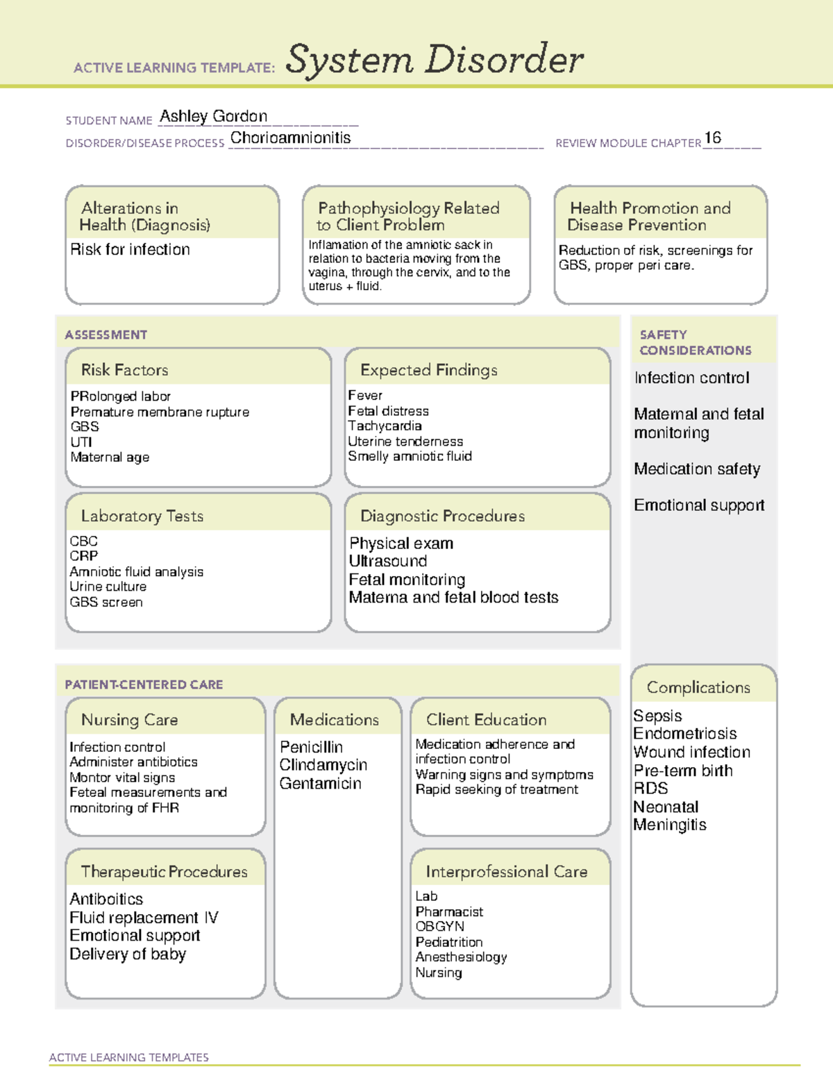 System disorder alt chorioamn - ACTIVE LEARNING TEMPLATES System ...