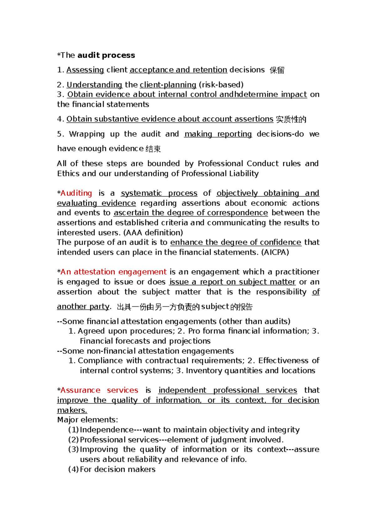 Chapter 1 Auditing - *The audit process Assessing client acceptance and ...