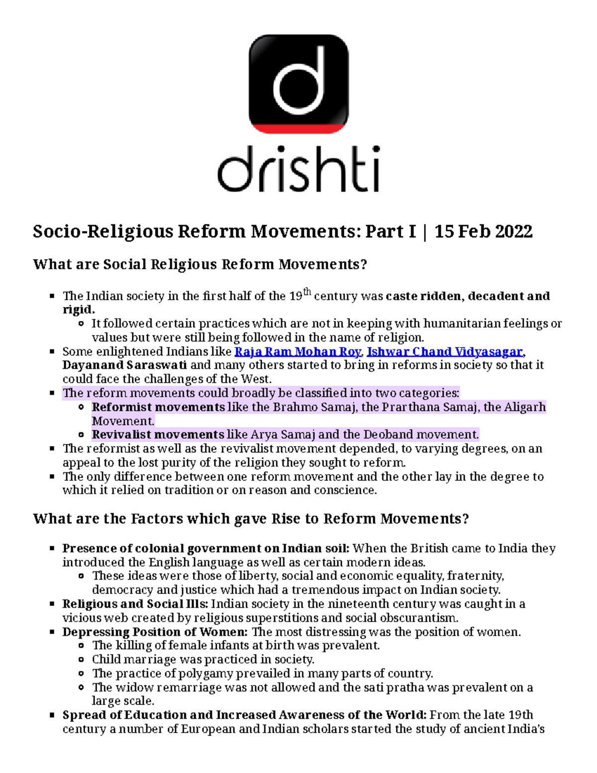 Drishtiias.com to-the-points paper 1 socio-religious-reform-movement ...