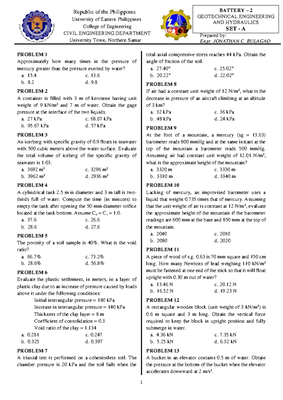 Pdfcoffee - sample problems - Republic of the Philippines University of Eastern Philippines ...