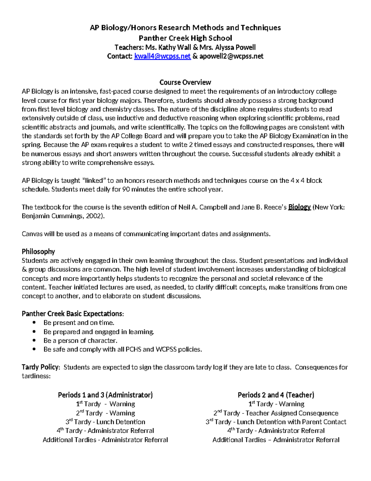 AP Biology Syllabus 17-18 - AP Biology/Honors Research Methods and ...