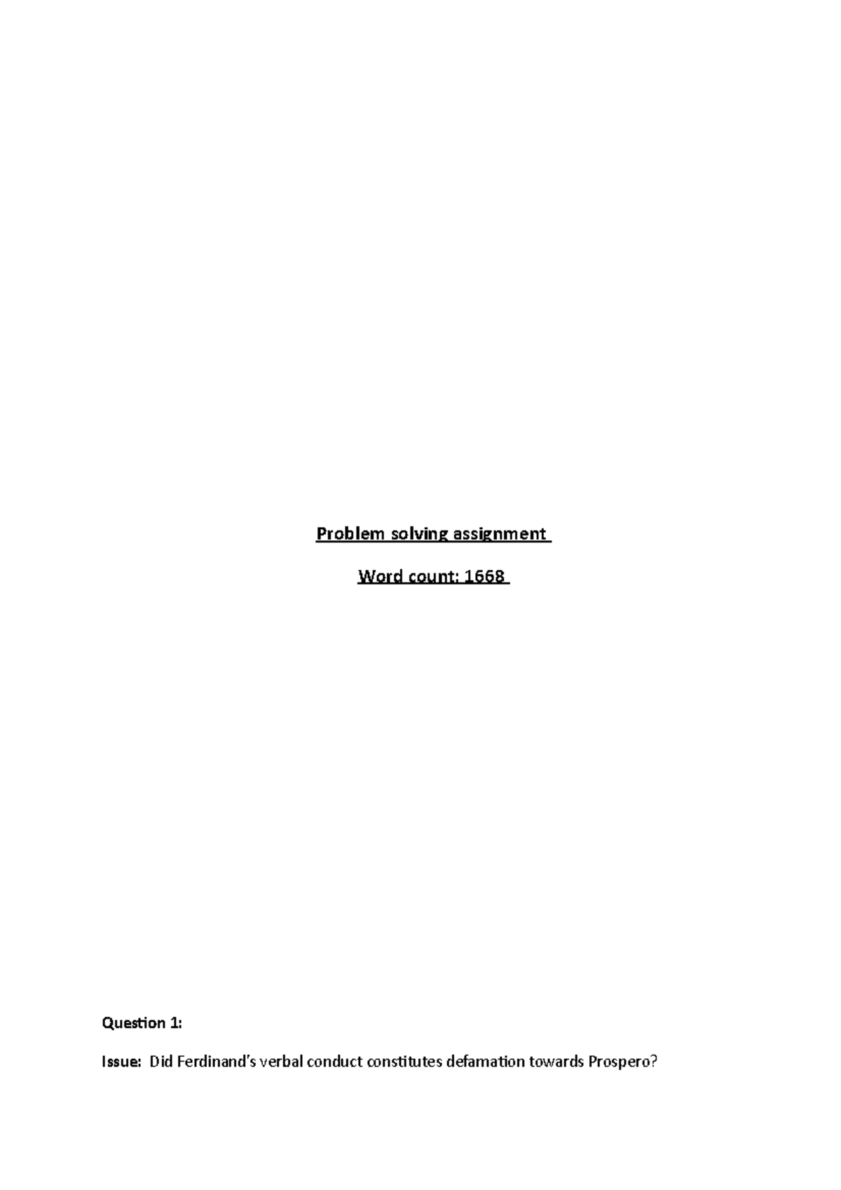 Torts problem solving assignment - Problem solving assignment Word ...