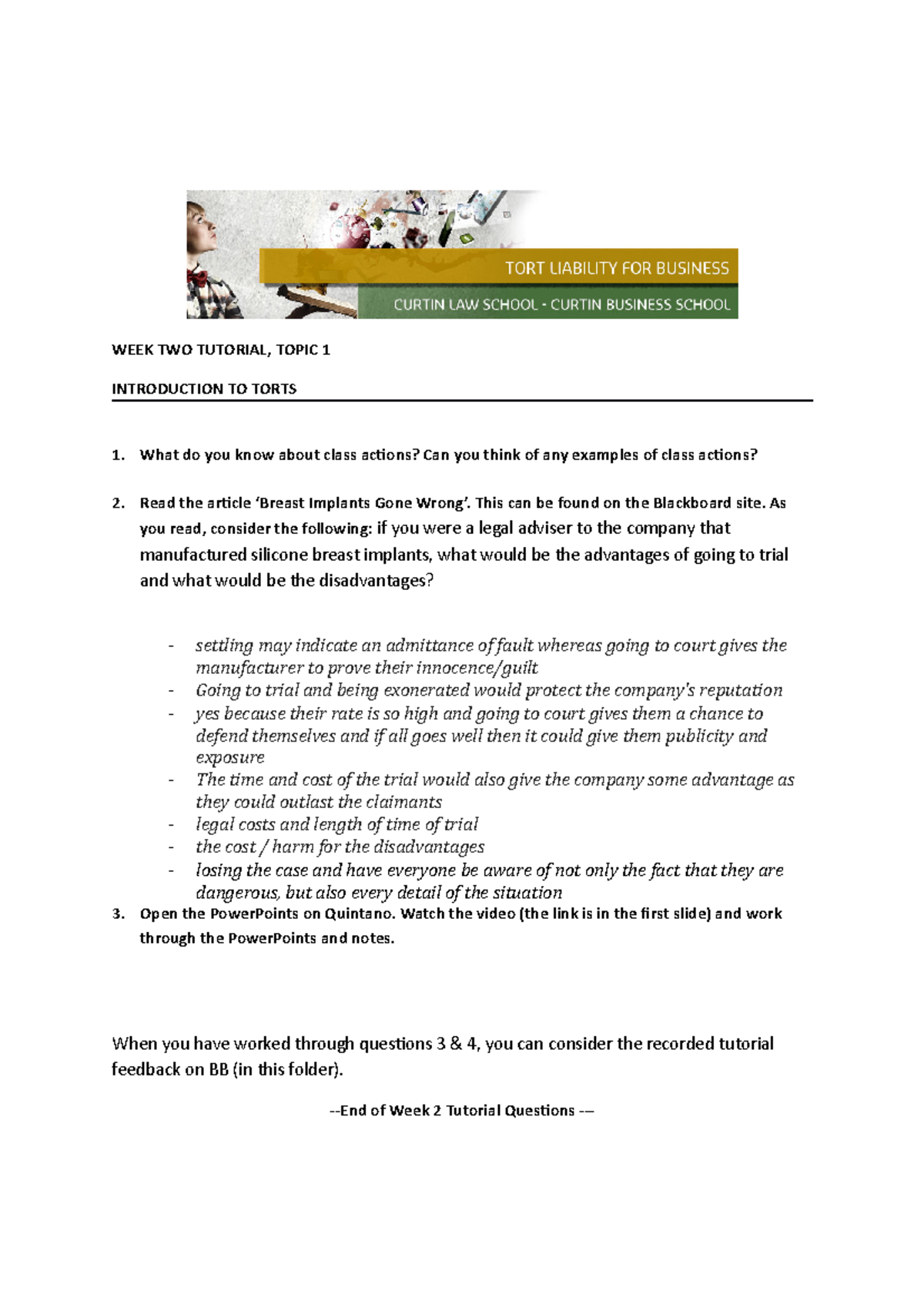 Fully Online WEEK TWO Tutorial PLAN FOR Students - WEEK TWO TUTORIAL ...