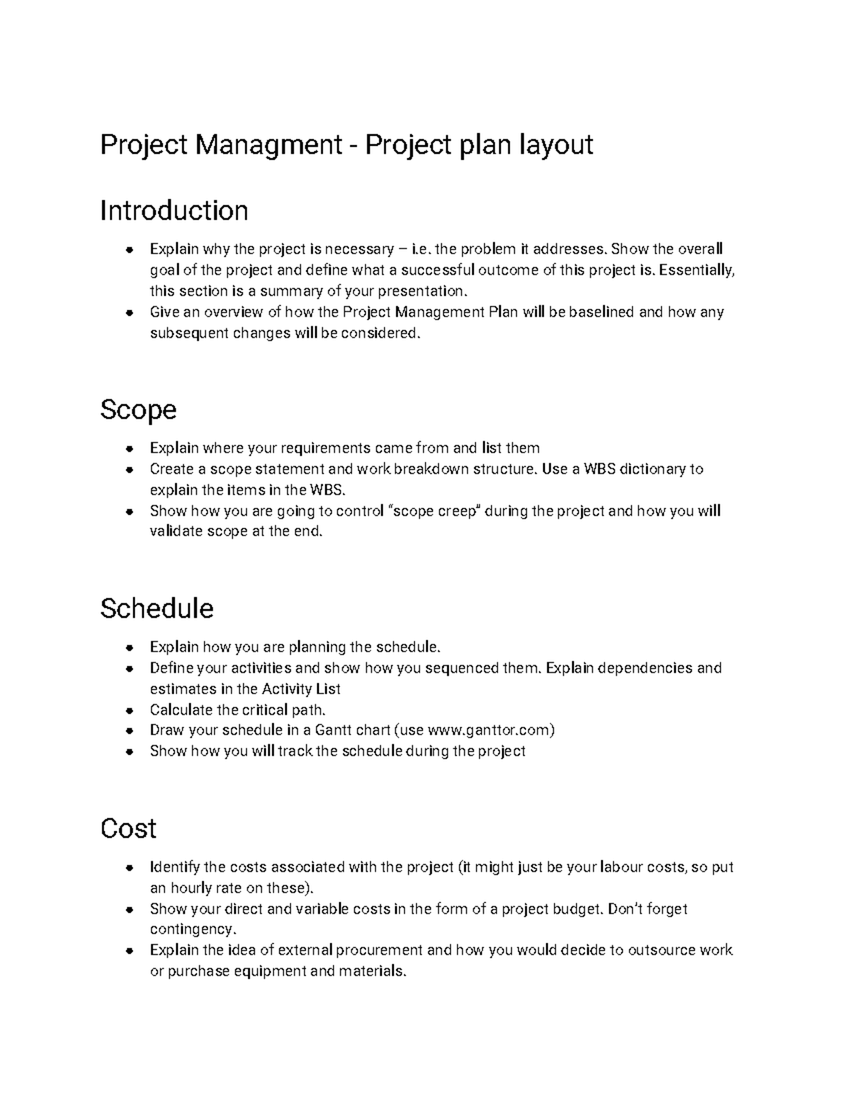Project Managment - Project plan layout - Project Managment - Project ...