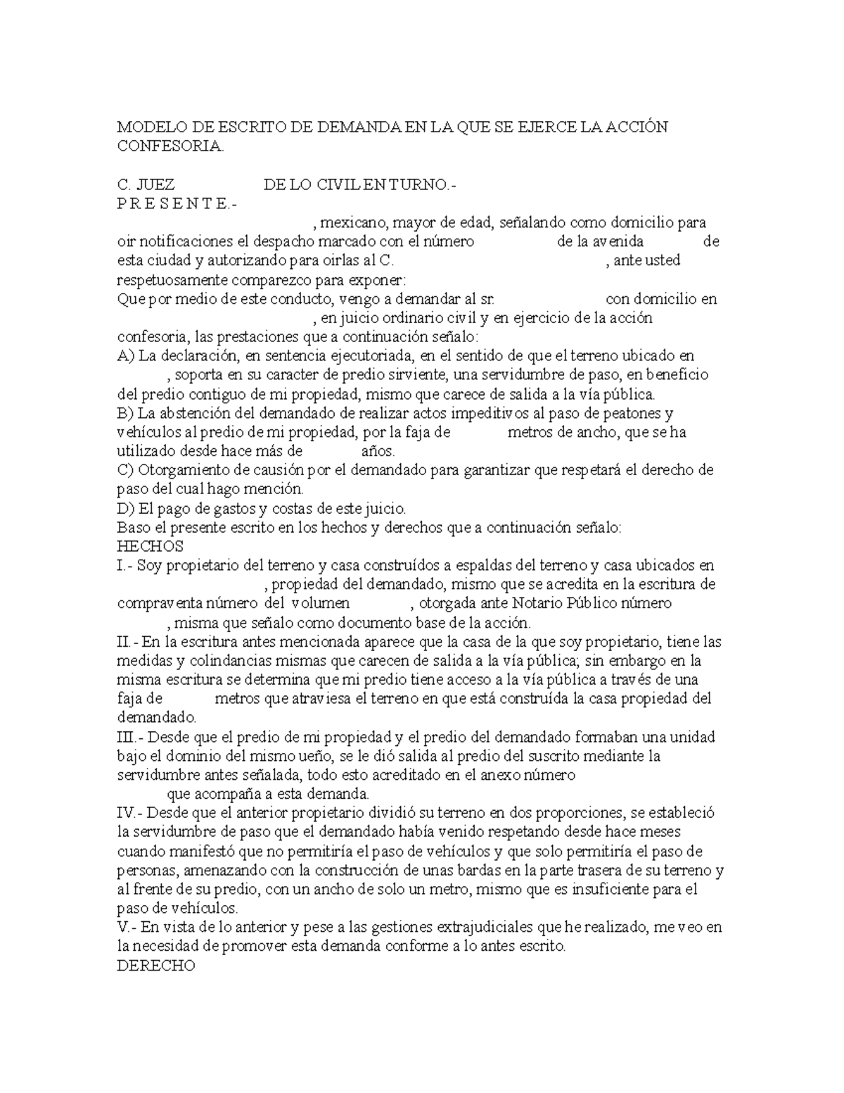 Modelo DE Escrito DE Demanda EN LA QUE SE Ejerce LA Acción CO - MODELO ...