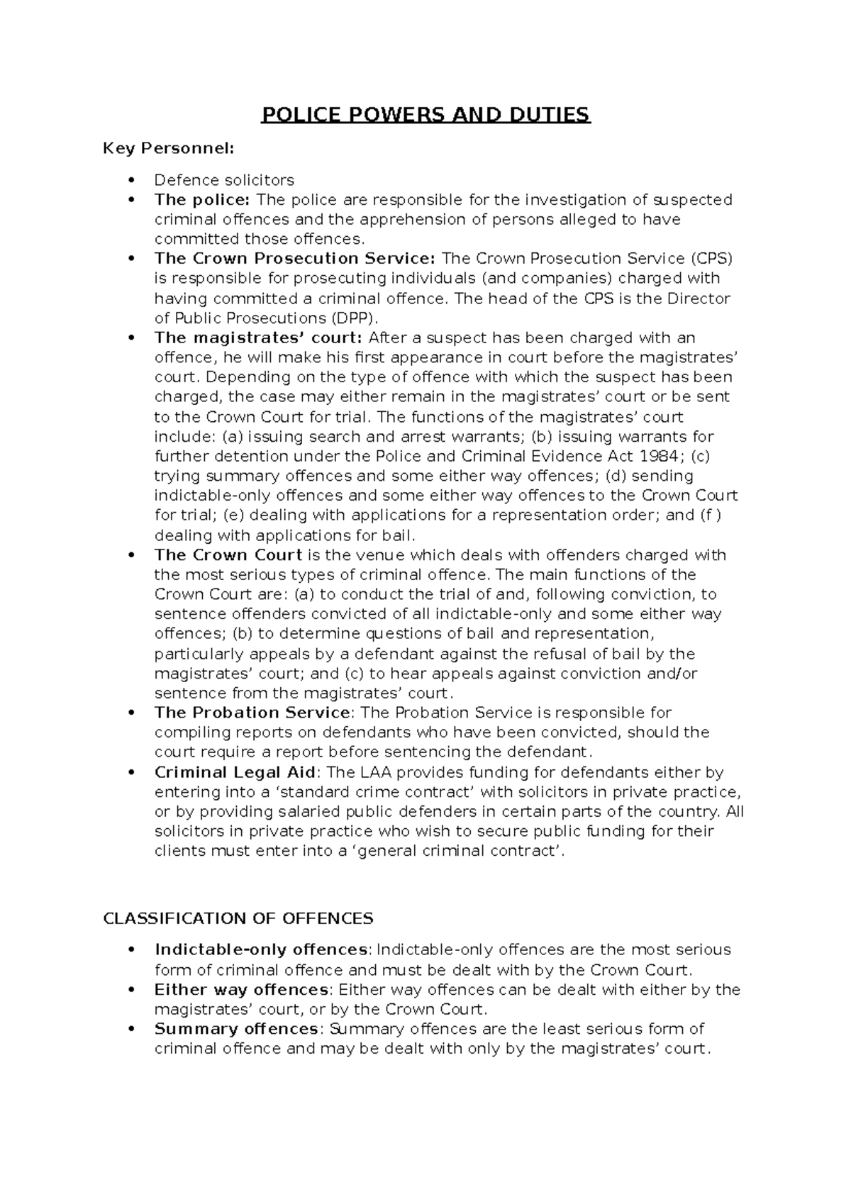 Police powers and duties - POLICE POWERS AND DUTIES Key Personnel ...