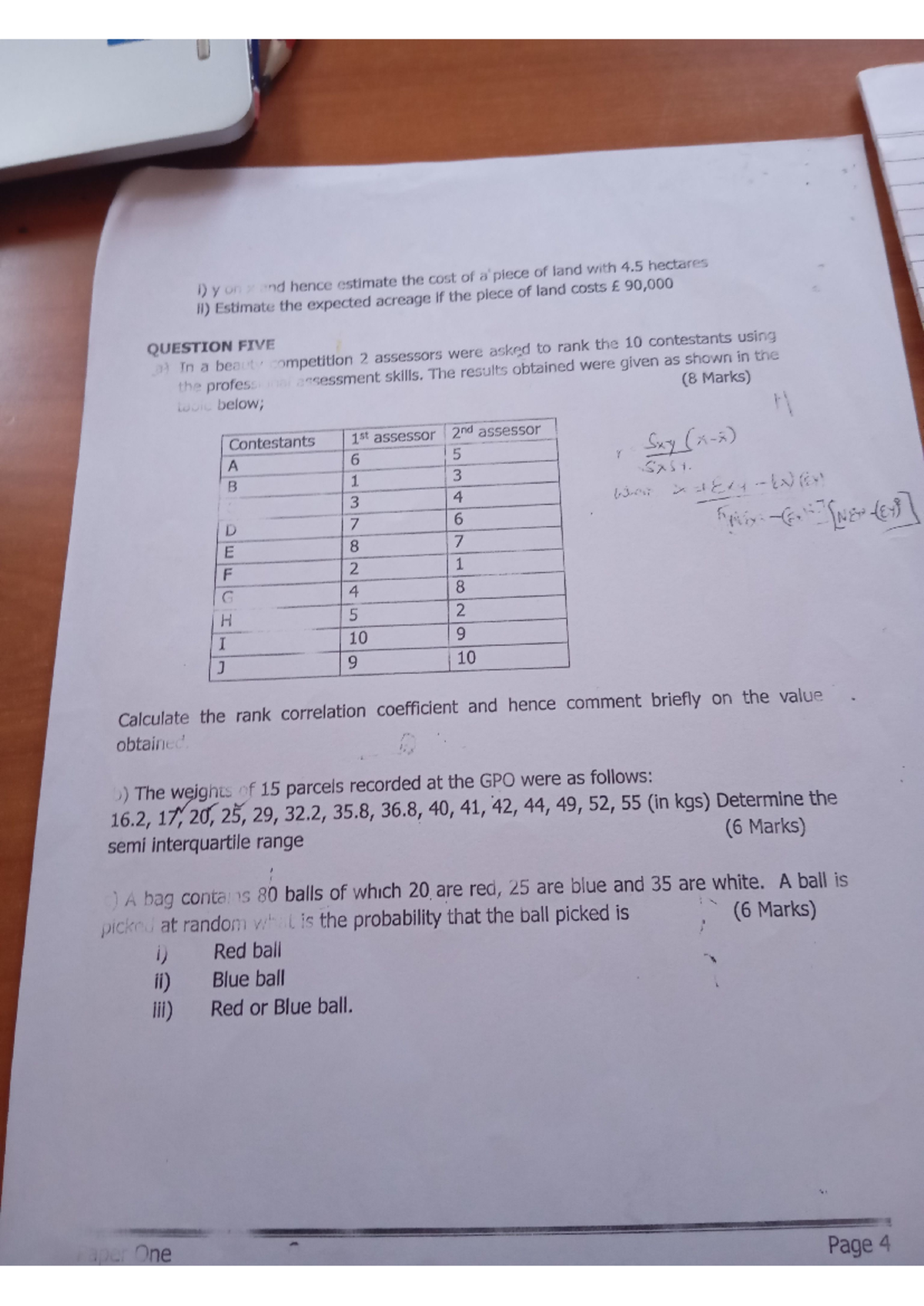 Probability and statistics - i) y on and hence estimate the cost of of ...