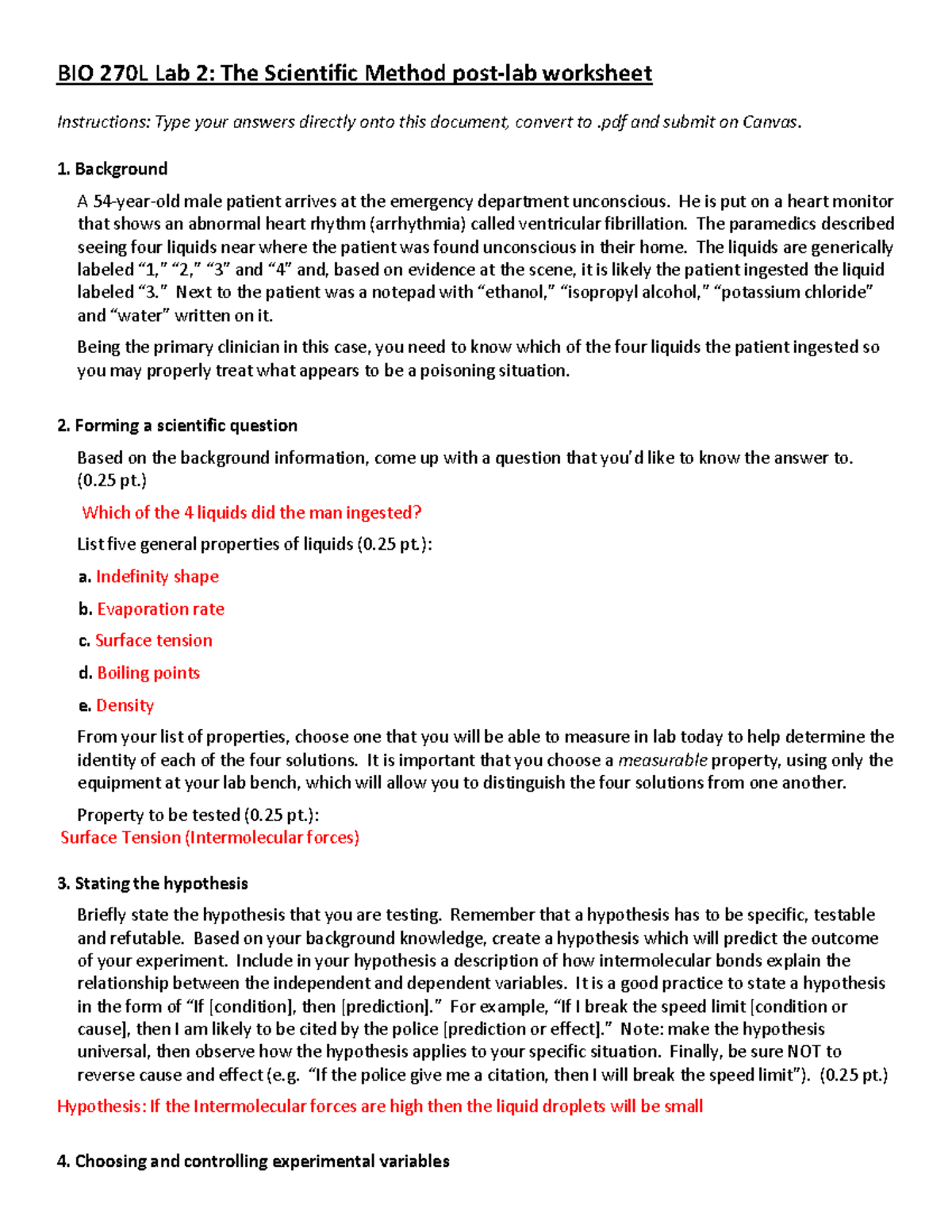 Lab 2 The Scientific Method post-lab worksheet - BIO 270L Lab 2: The ...