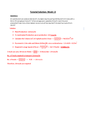 Tutorial 5-Solution - Tutorial 5-Solution Question 1 Analyze the performance of 20-ton rear dump ...