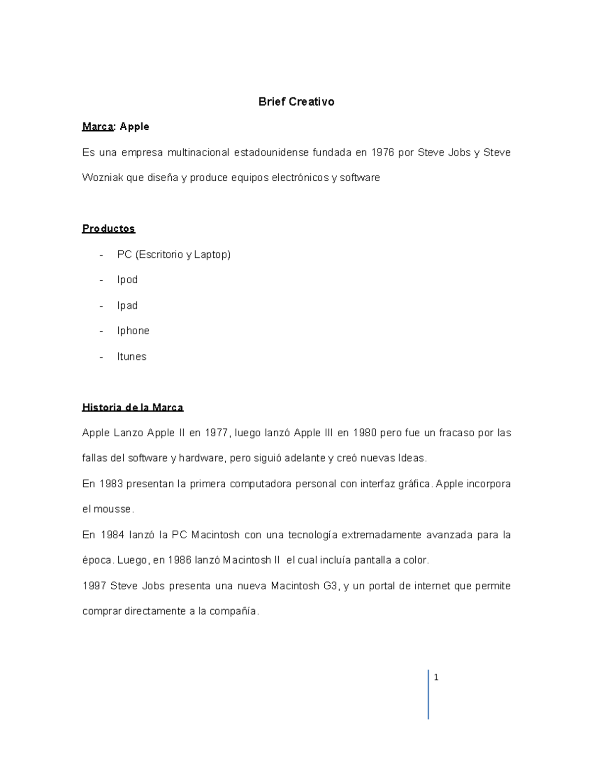 Brief creativo - Brief Creativo Marca : Apple Es una empresa ...