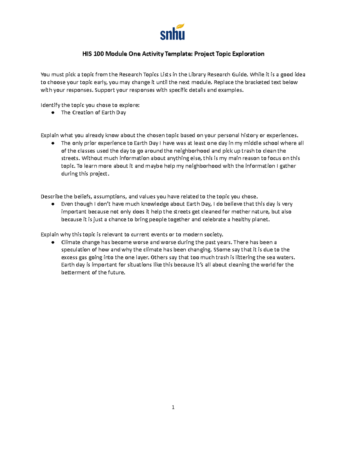 HIS 100 - Module 1 - JG - HIS 100 Module One Activity Template: Project ...