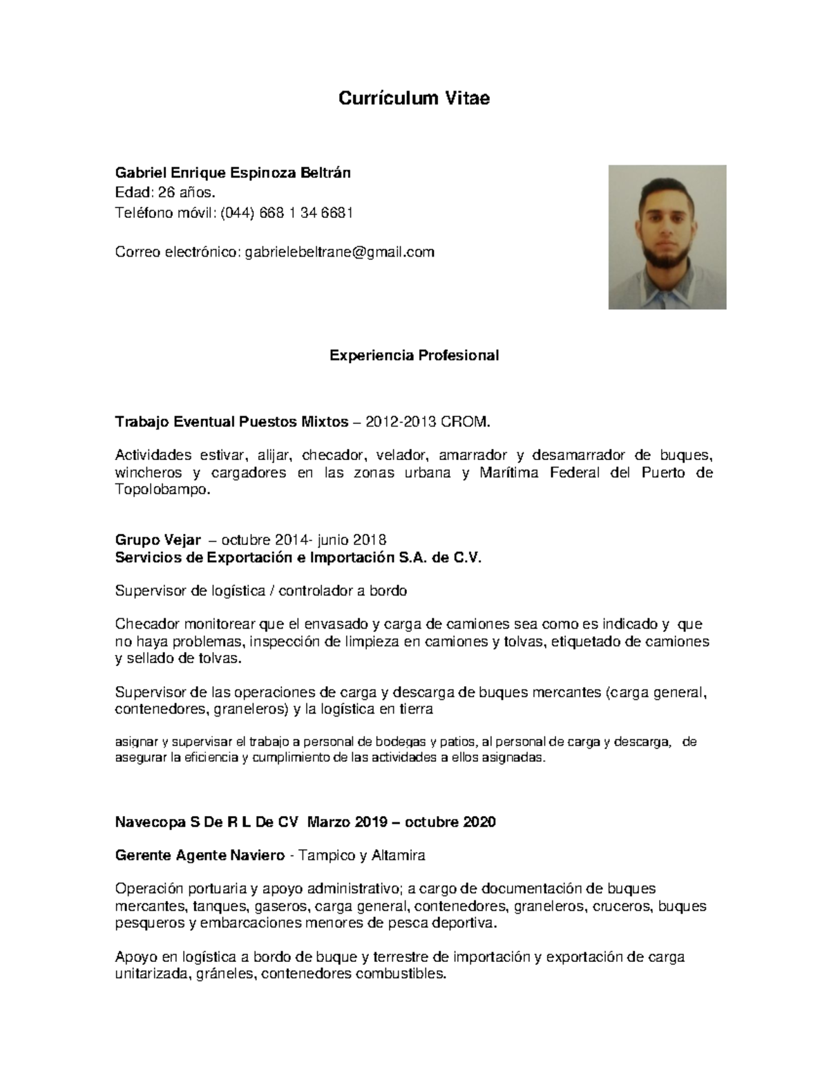 Currículum gabriel beltran - Currículum Vitae Gabriel Enrique Espinoza ...