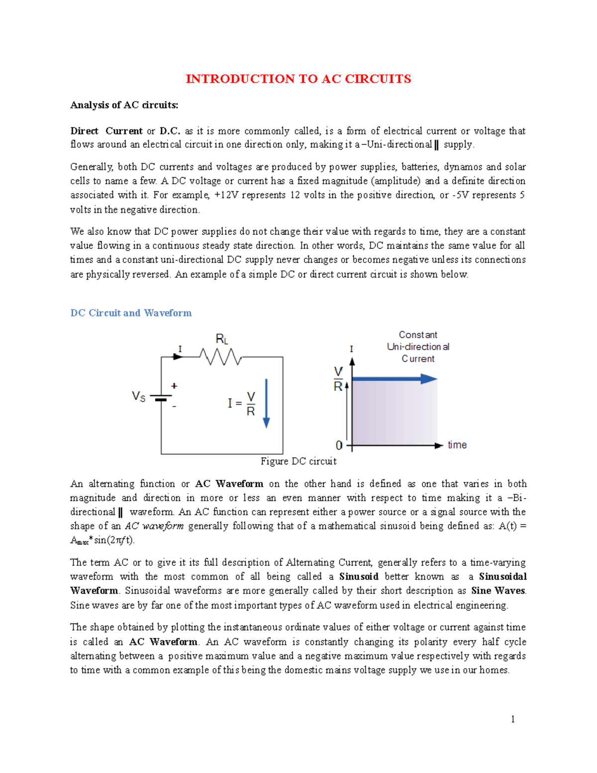 Introduction TO AC Circuits - 1 INTRODUCTION TO AC CIRCUITS Analysis of ...