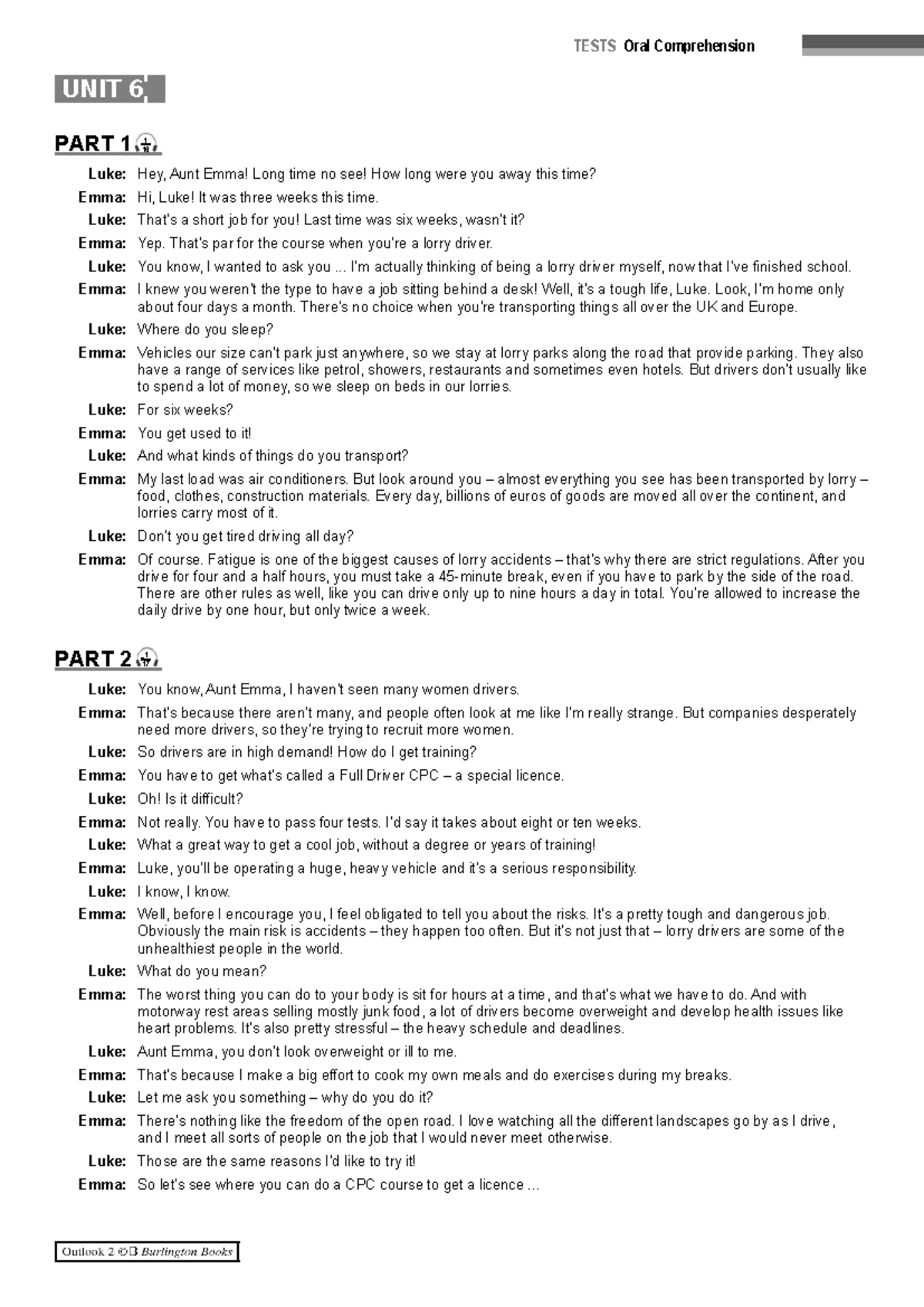 06Outlook 2 Unit6 Test Oral Comprehension Scripts - UNIT 6 PART 1 Luke ...