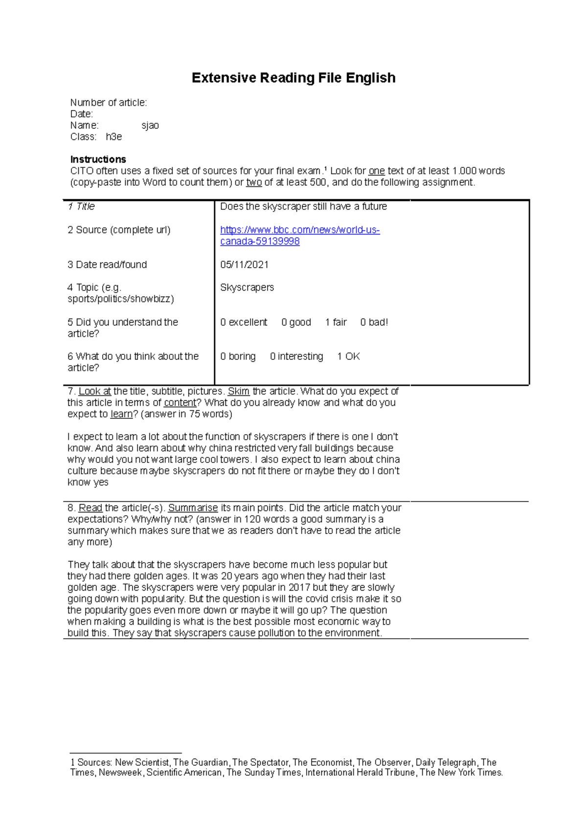 Kopie Van Erf File 3 Ddhhh Extensive Reading File English Number Of Article Date Name