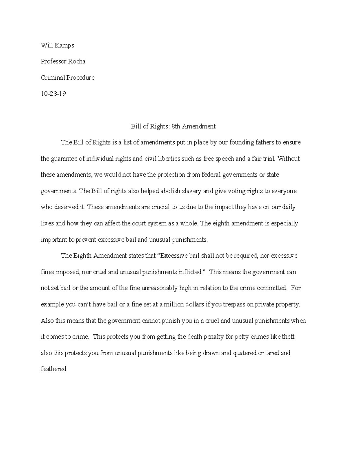 Criminal Procedure Bill of Rights: 8th Amendment - Studocu