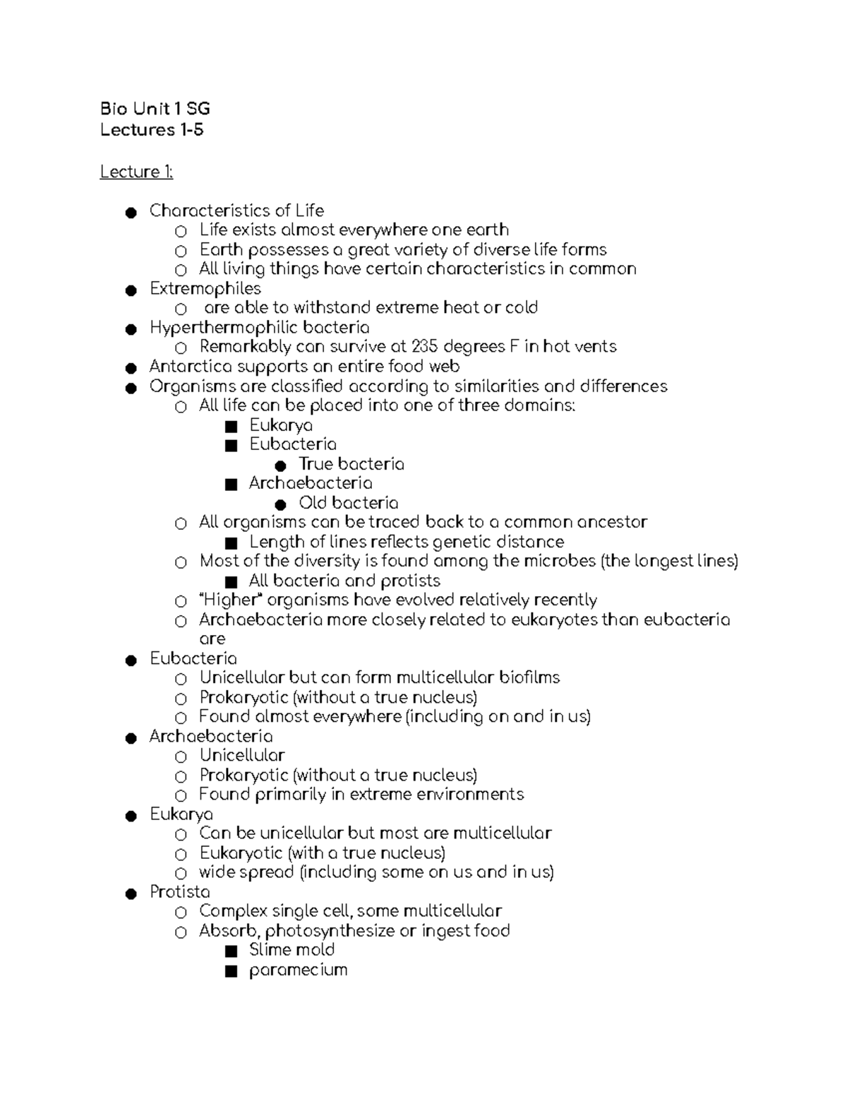 Unit 1 SG - Unit 1SG Lecture Notes - Bio Unit 1 SG Lectures 1- Lecture ...