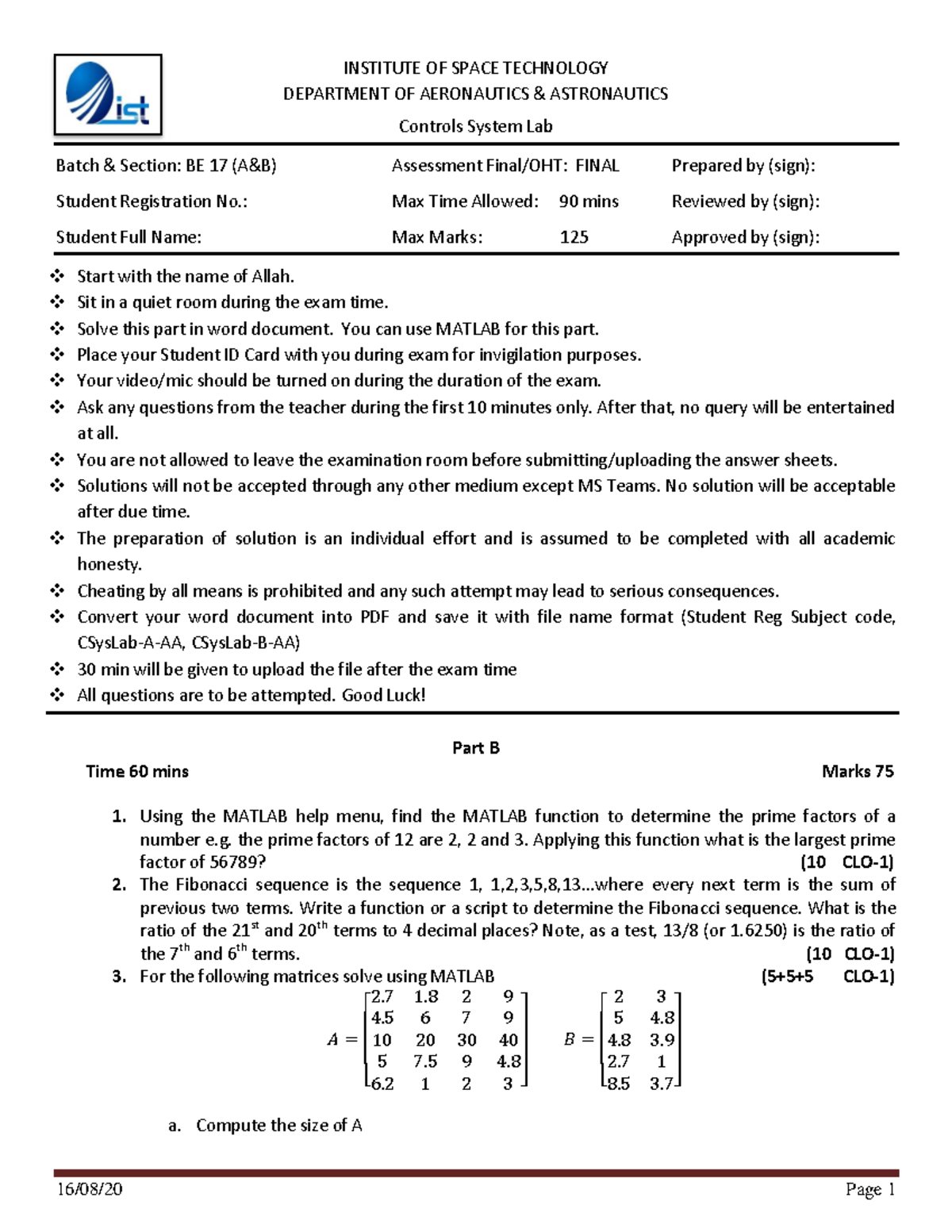 Cs Lab Final Aero17 Warning Tt Undefined Function 32 160820 Page 1 Institute Of Space