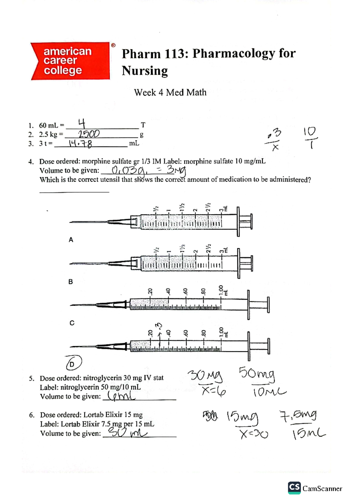 Pharm 113 Week 4 Math and Drug Cards - NSG 313 - Studocu