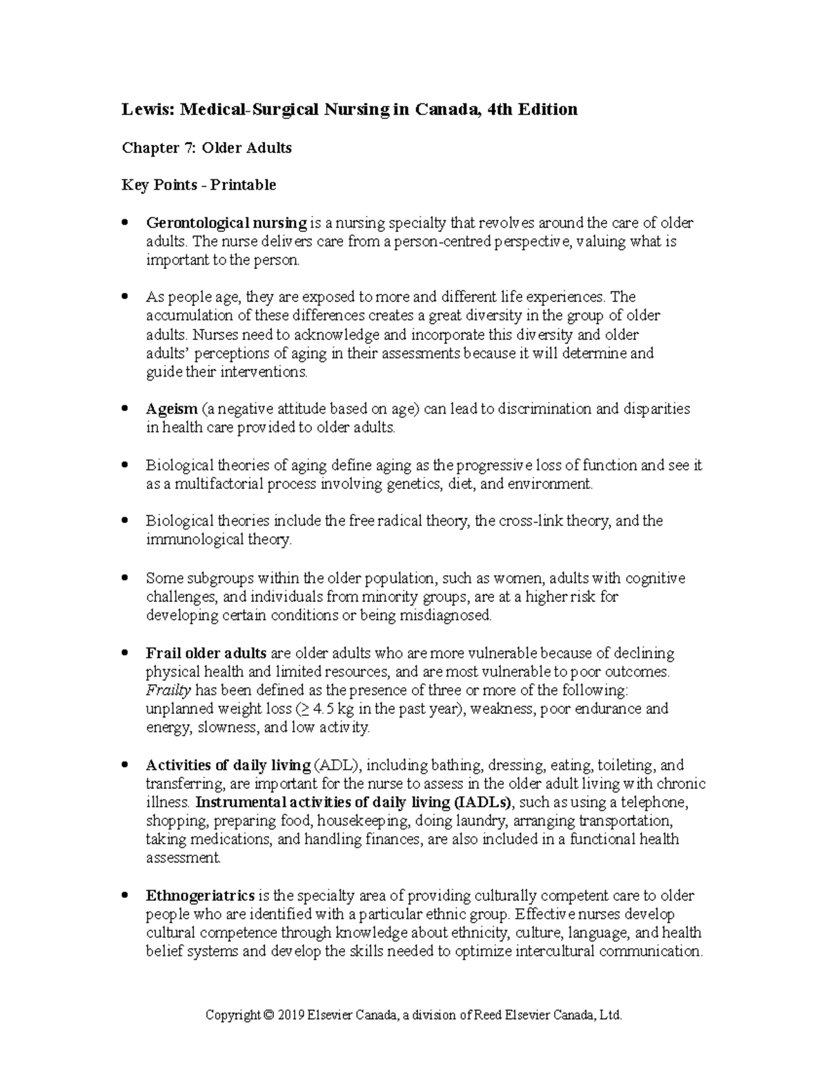 Chapter 007 - Older Adults - Copyright © 2019 Elsevier Canada, a division of Reed Elsevier ...