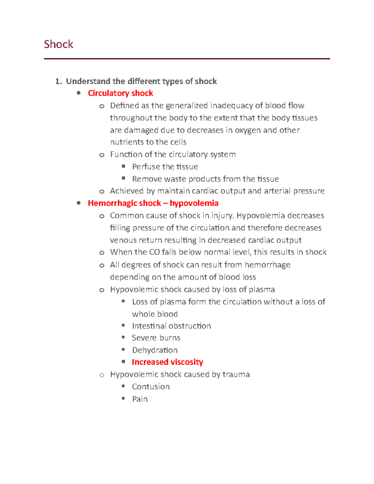 Shock - Shock 1. Understand the different types of shock Circulatory ...