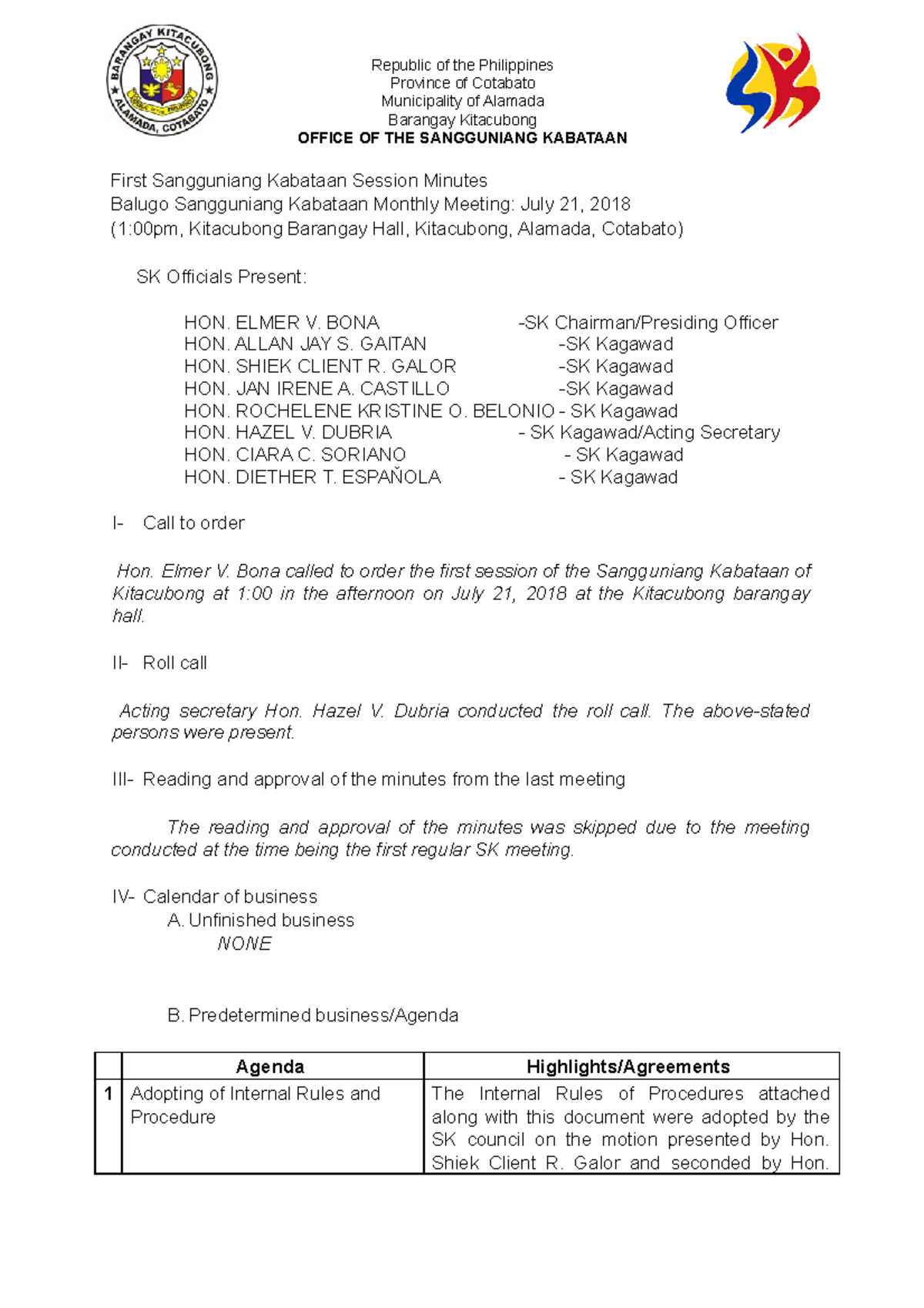 IRP Minutes - dfgdsgfsfbvsdf - Province of Cotabato Municipality of ...