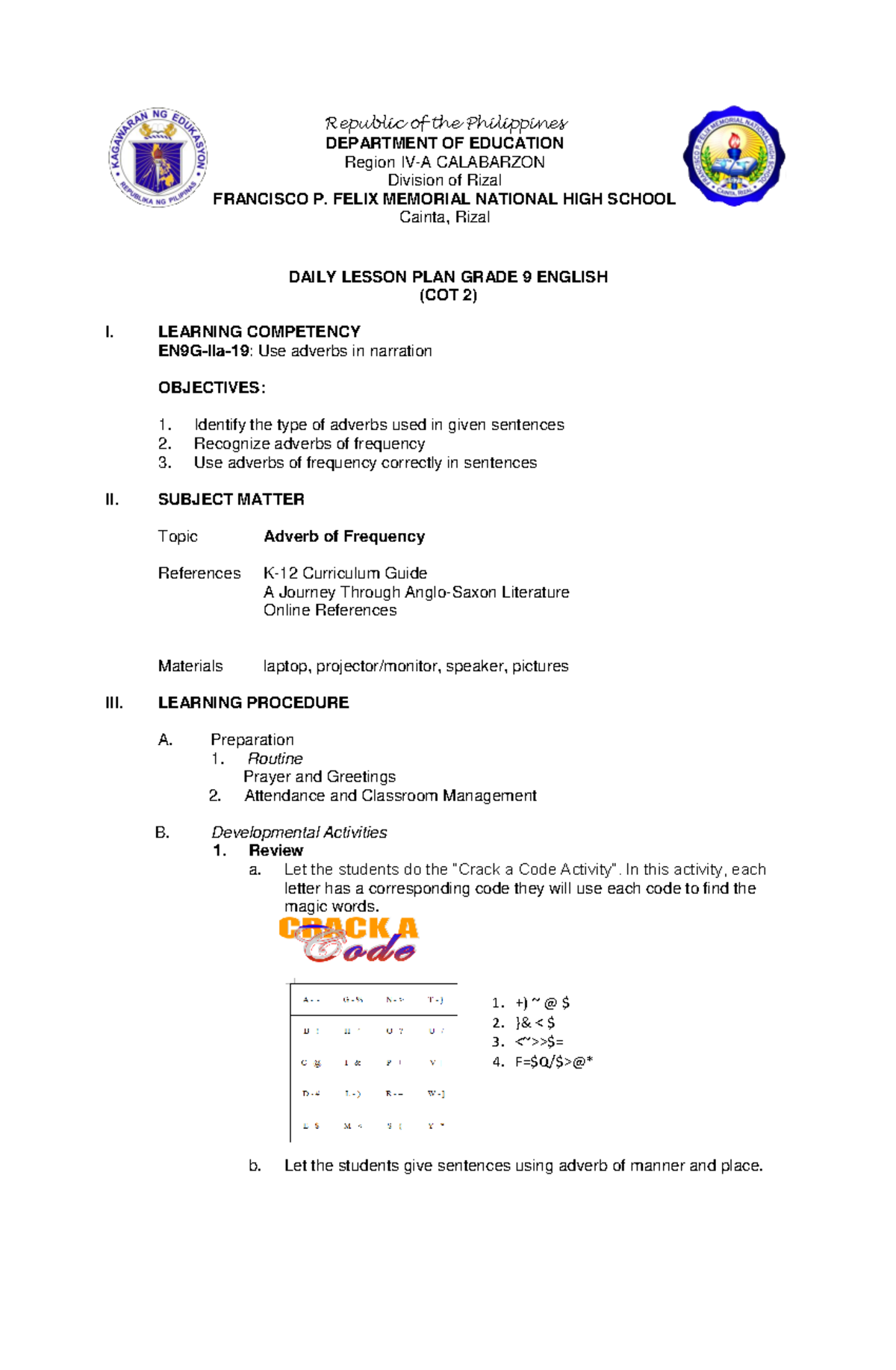 Pdfcoffee - Additional notes on lesson planning - DAILY LESSON PLAN ...