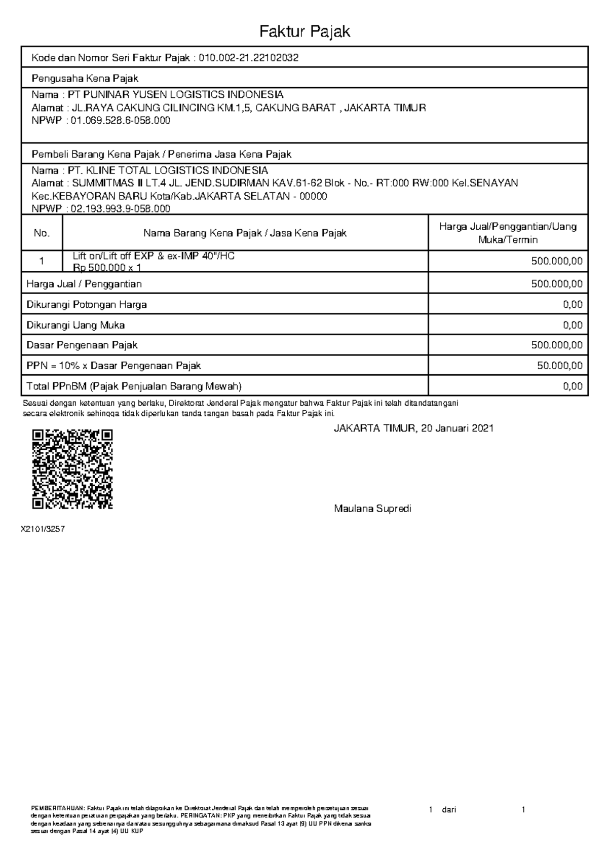 Faktur Pajak 500 - Faktur Pajak Pengusaha Kena Pajak Pembeli Barang Kena Pajak / Penerima Jasa ...