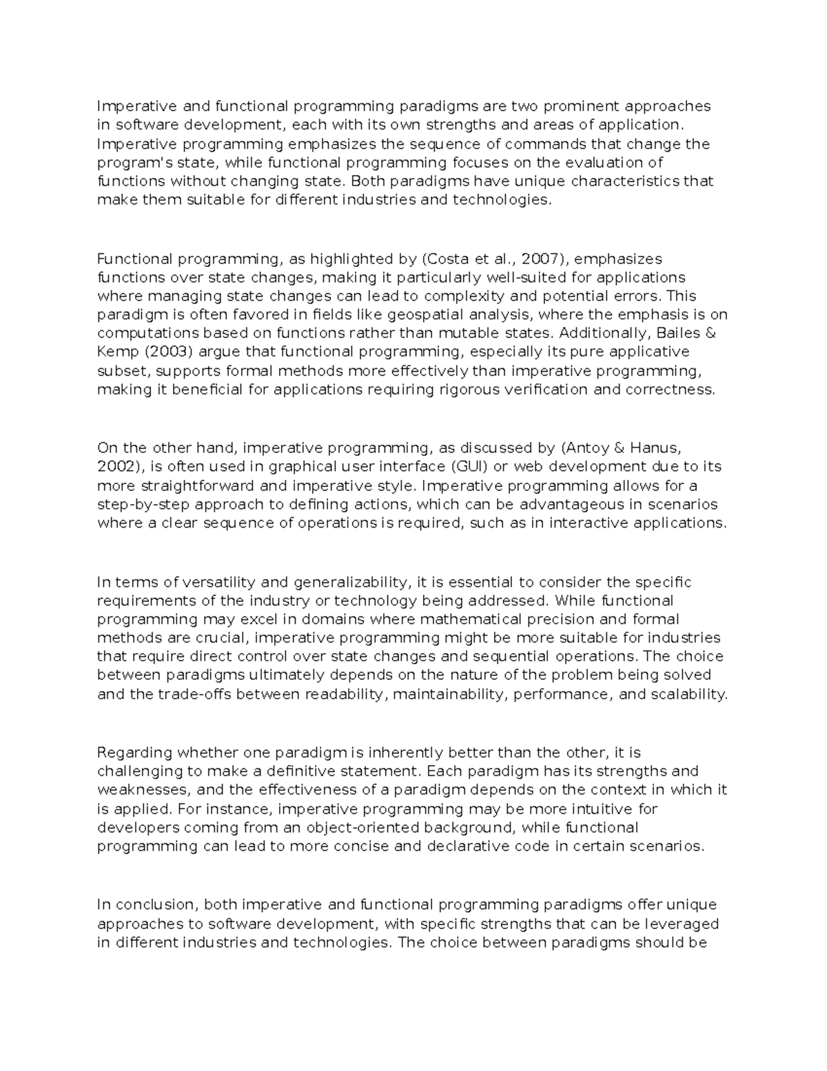 Discussion assignment 1 - Imperative and functional programming paradigms are two prominent ...