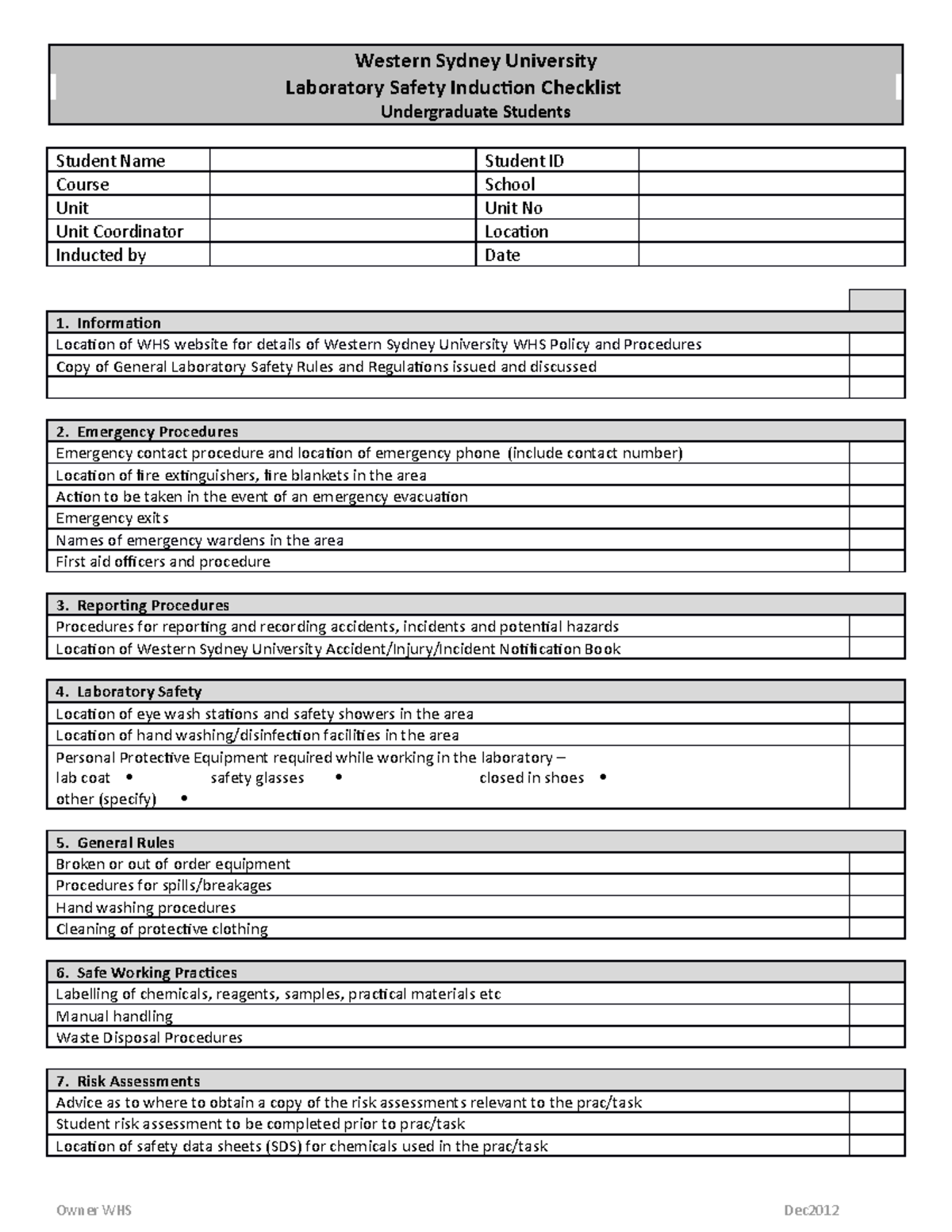 Undergraduate Induction Checklist - Western Sydney University ...