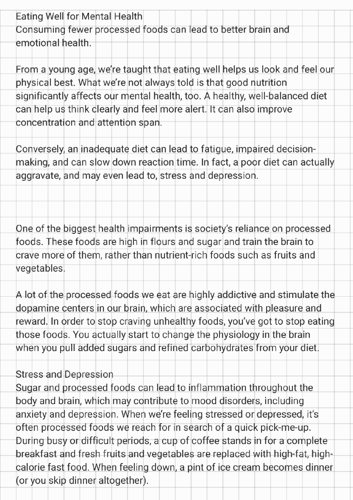 Lcc pairwork - Eating Well for Mental Health Consuming fewer processed ...