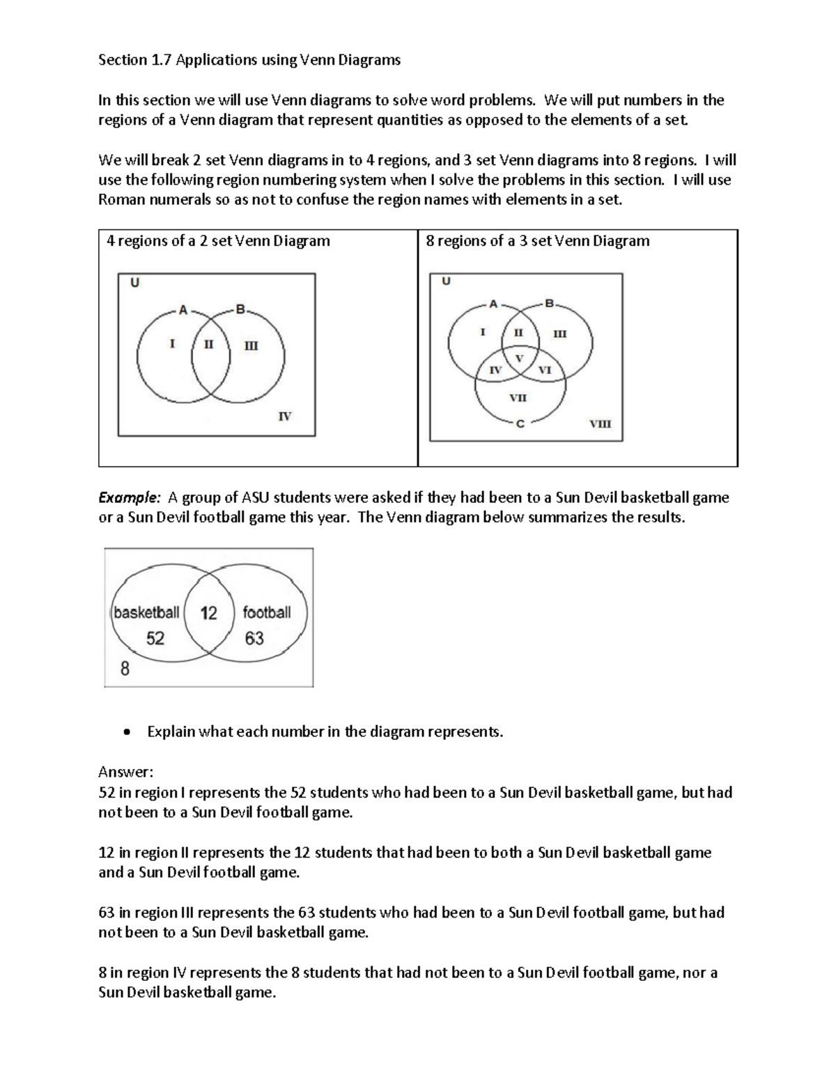 Section 1 - Nice - Section 1 Applications using Venn Diagrams In this ...