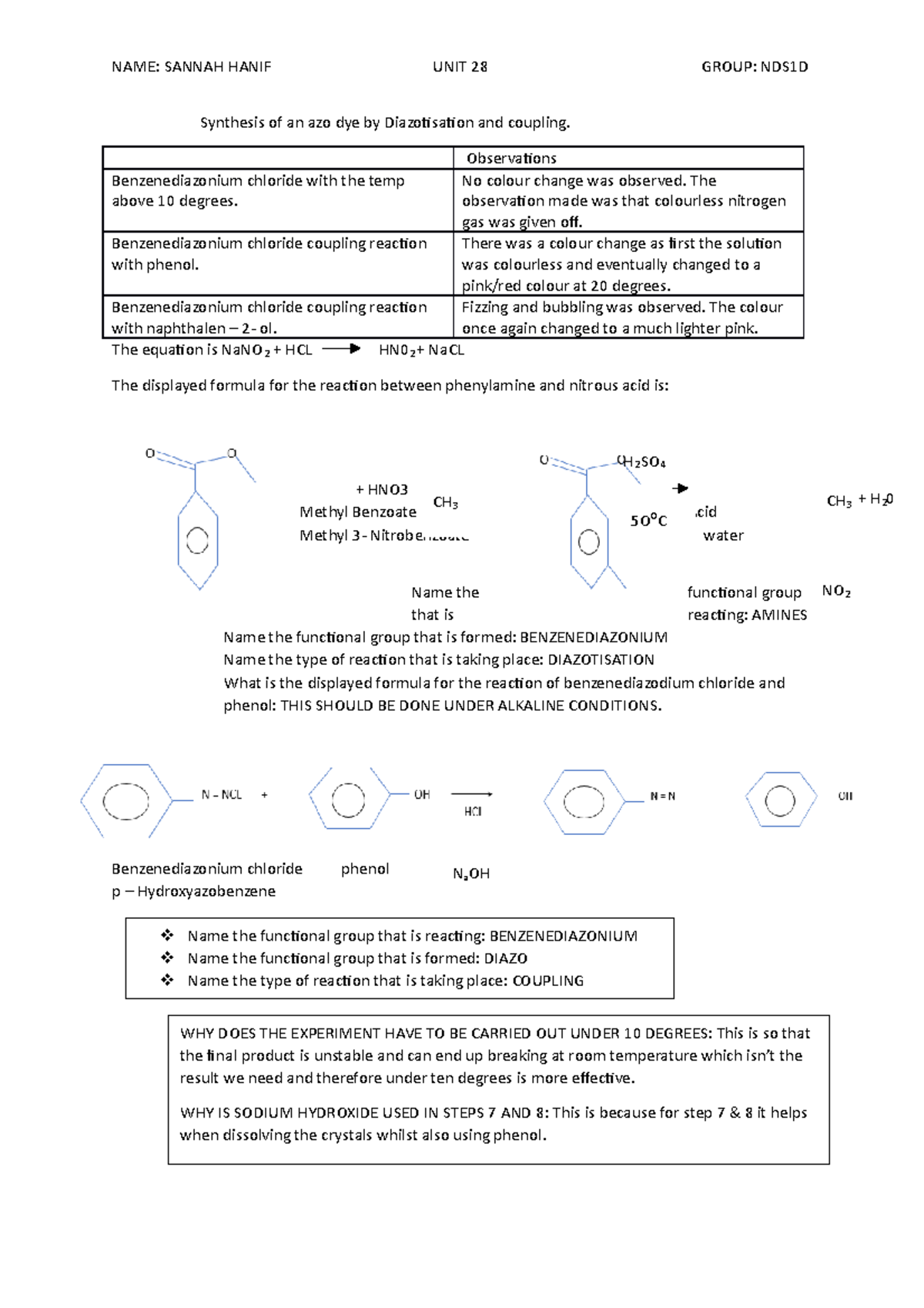 DYE Synthesis - ASIEJVCIDKSPCOSAKJCFR - NAME: SANNAH HANIF UNIT 28 ...