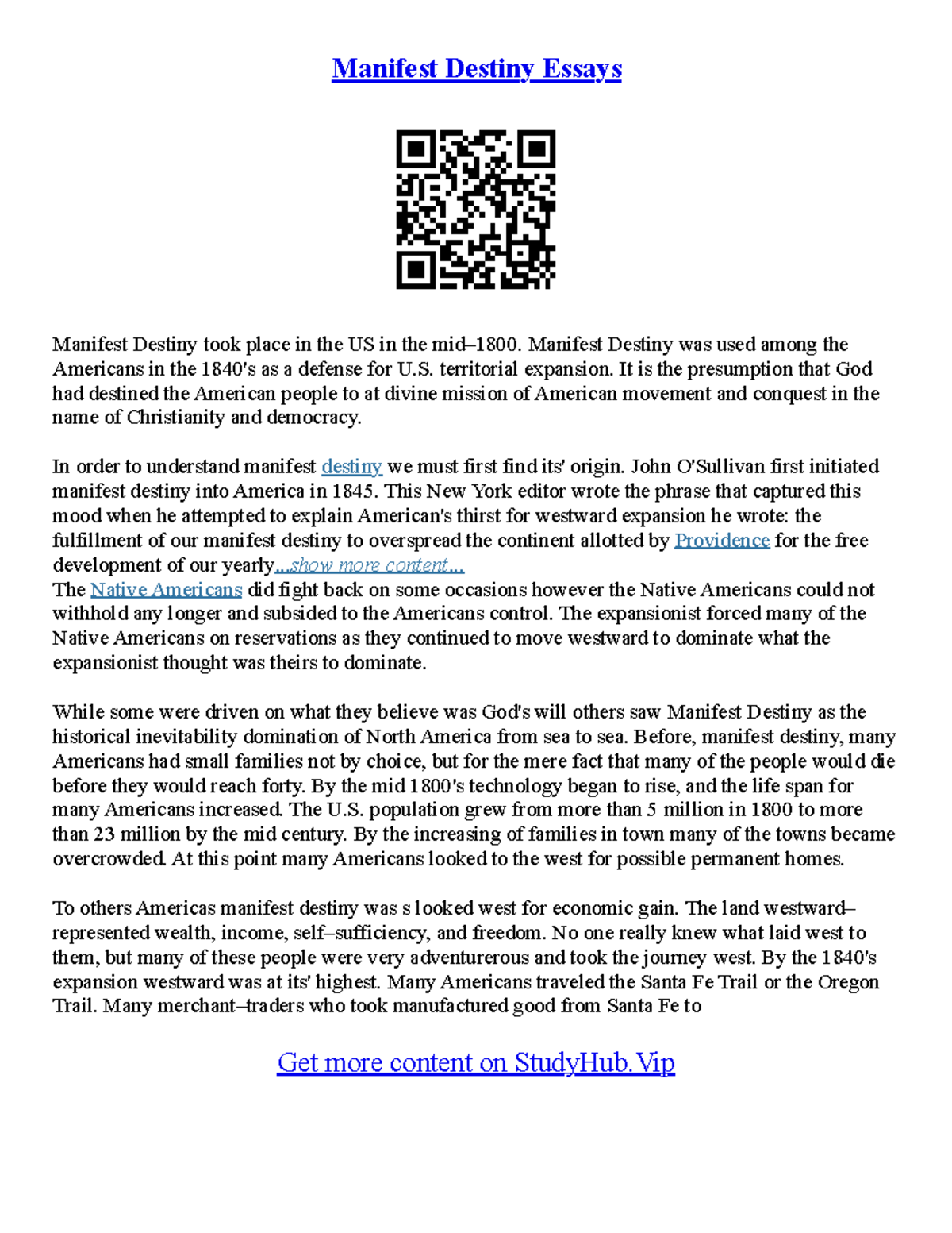 Essays On Manifest Destiny - Manifest Destiny Essays Manifest Destiny ...