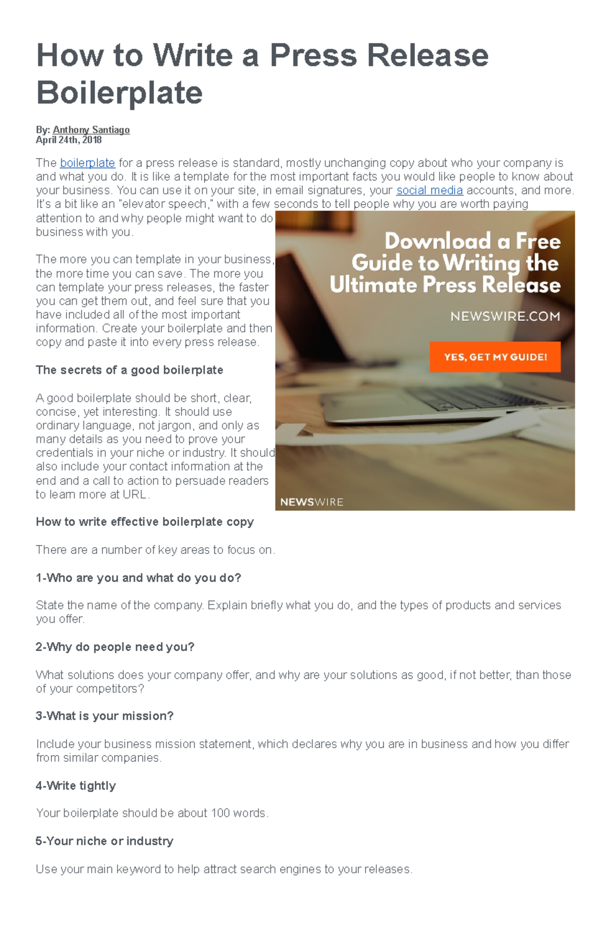 How to Write a Press Release Boilerplate - How to Write a Press Release ...