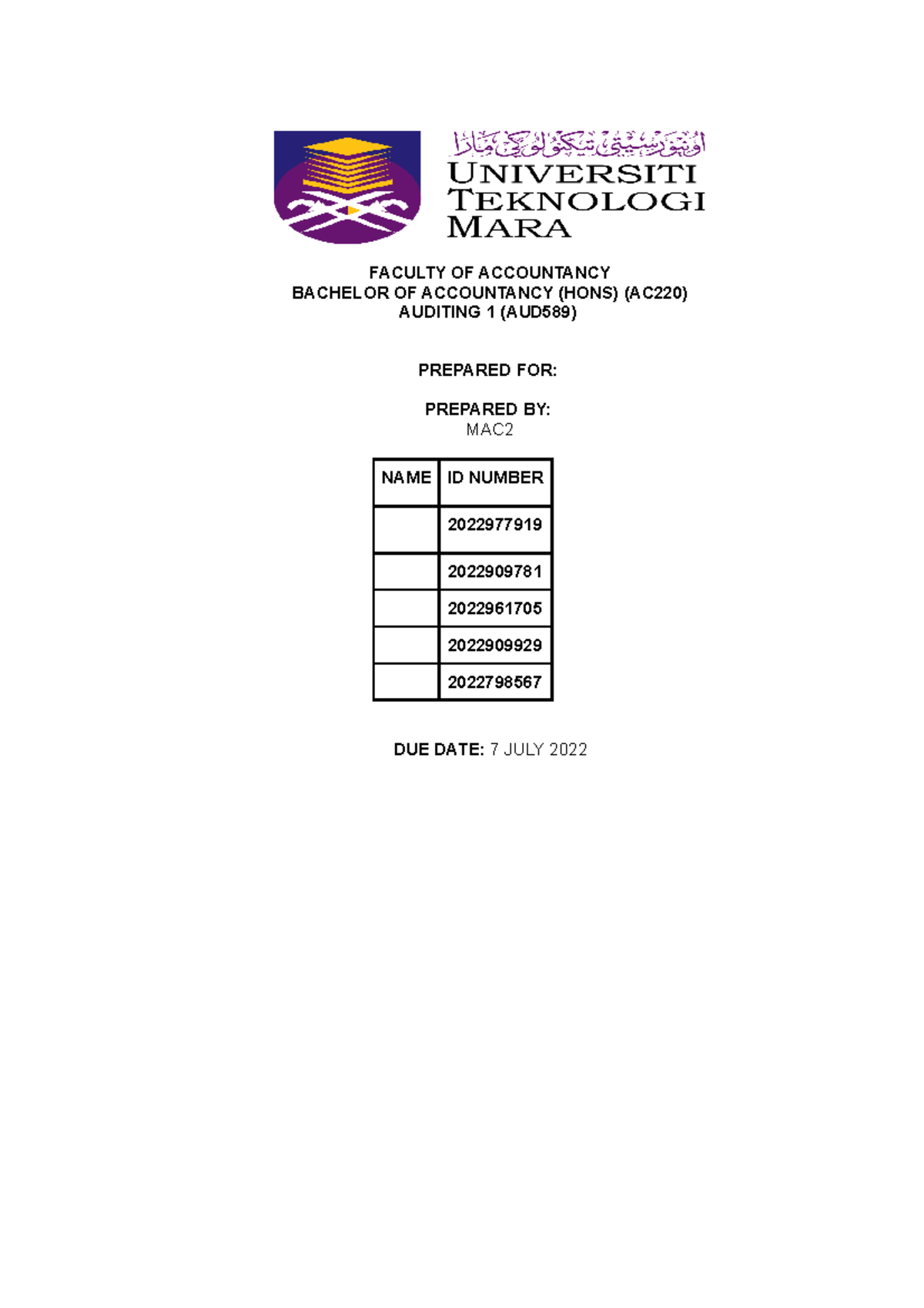 UITM Kampus - cycle - FACULTY OF ACCOUNTANCY BACHELOR OF ACCOUNTANCY ...