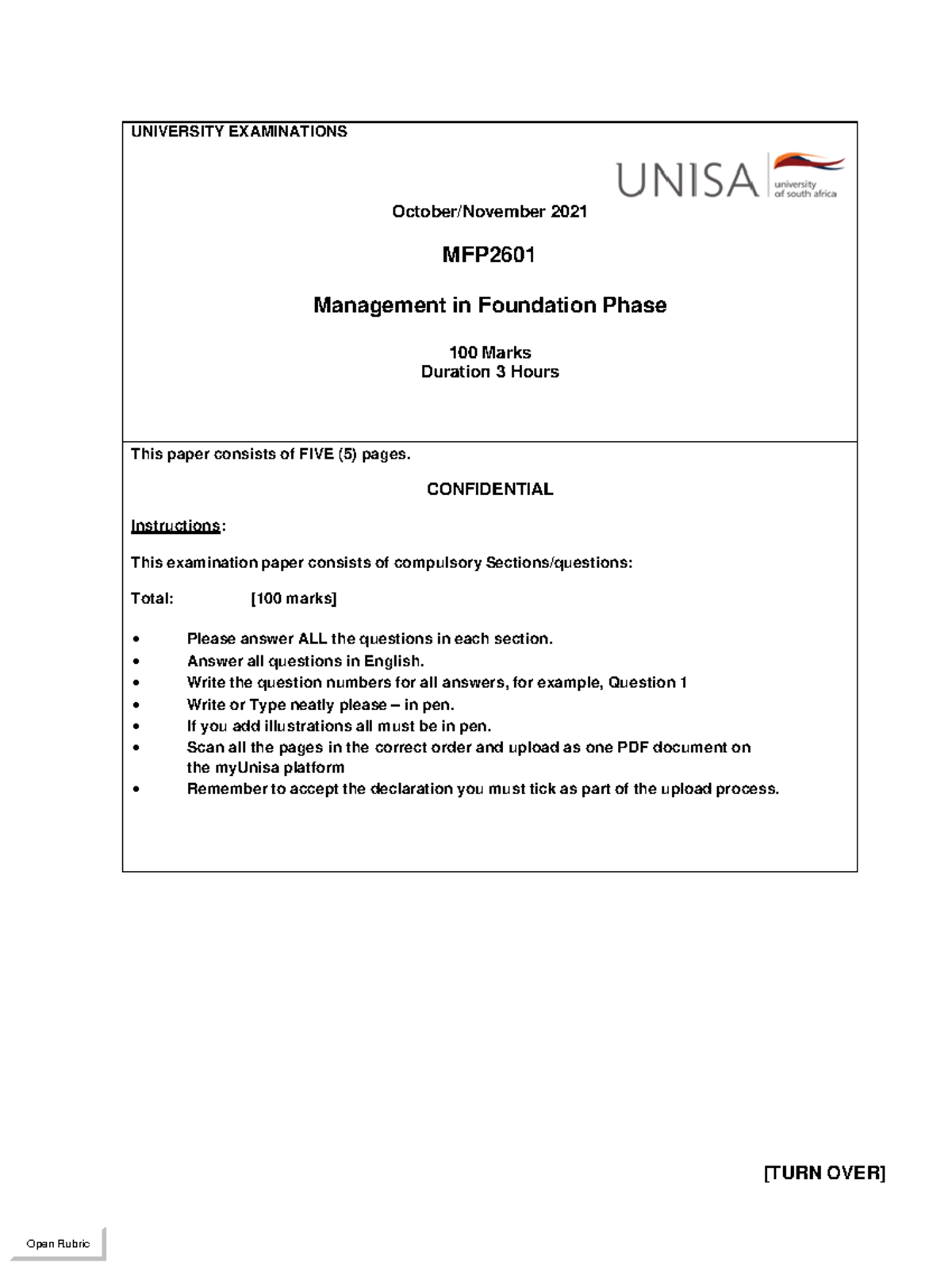 MFP2601 Octnov EXAM 2021 Final QP - [TURN OVER] UNIVERSITY EXAMINATIONS ...