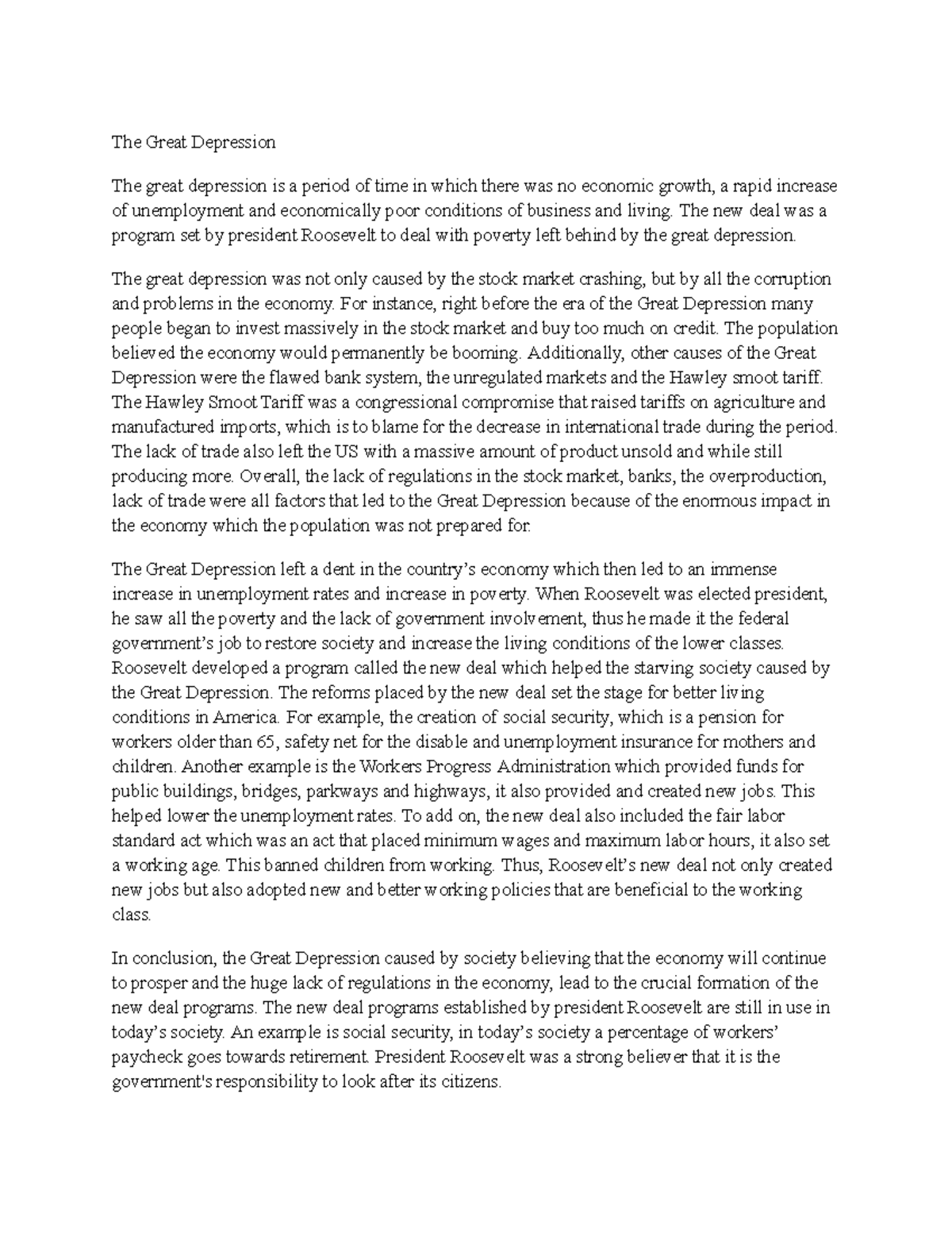 The Great Depression - Grade: A - The Great Depression The great ...